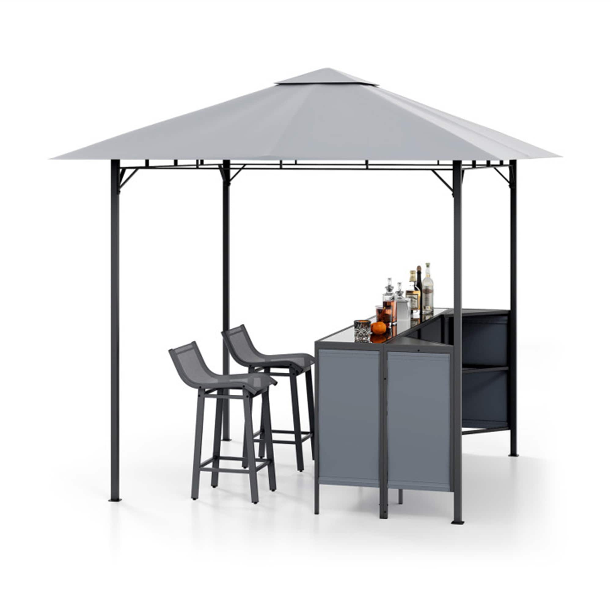 BABOOM 8-ft x 8-ft Grill Gazebo with 2 Bar Stools Grey Grill Gazebo ...