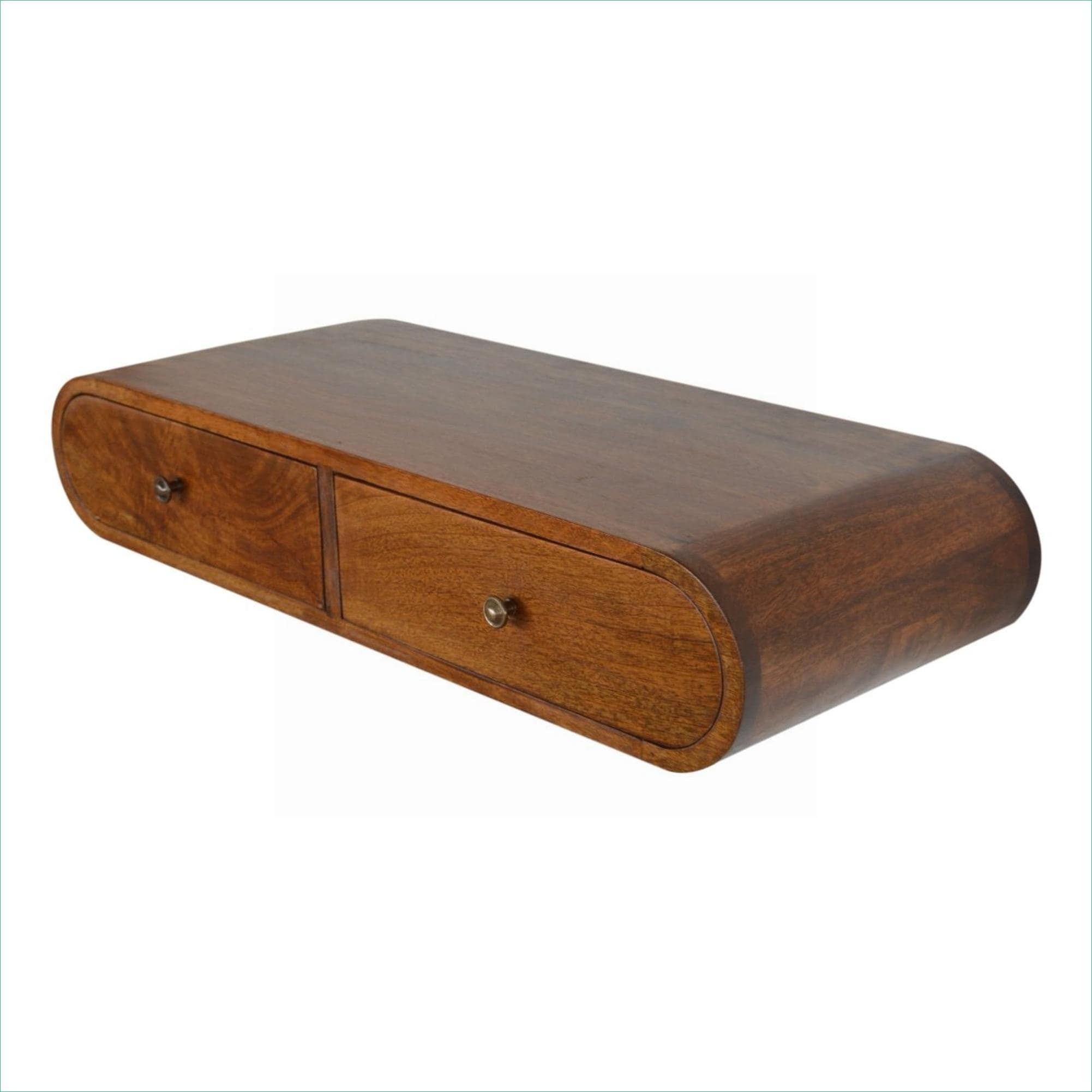Watnature Warm Brown 2-Drawer Low-Profile Compact Floating Solid Wood ...