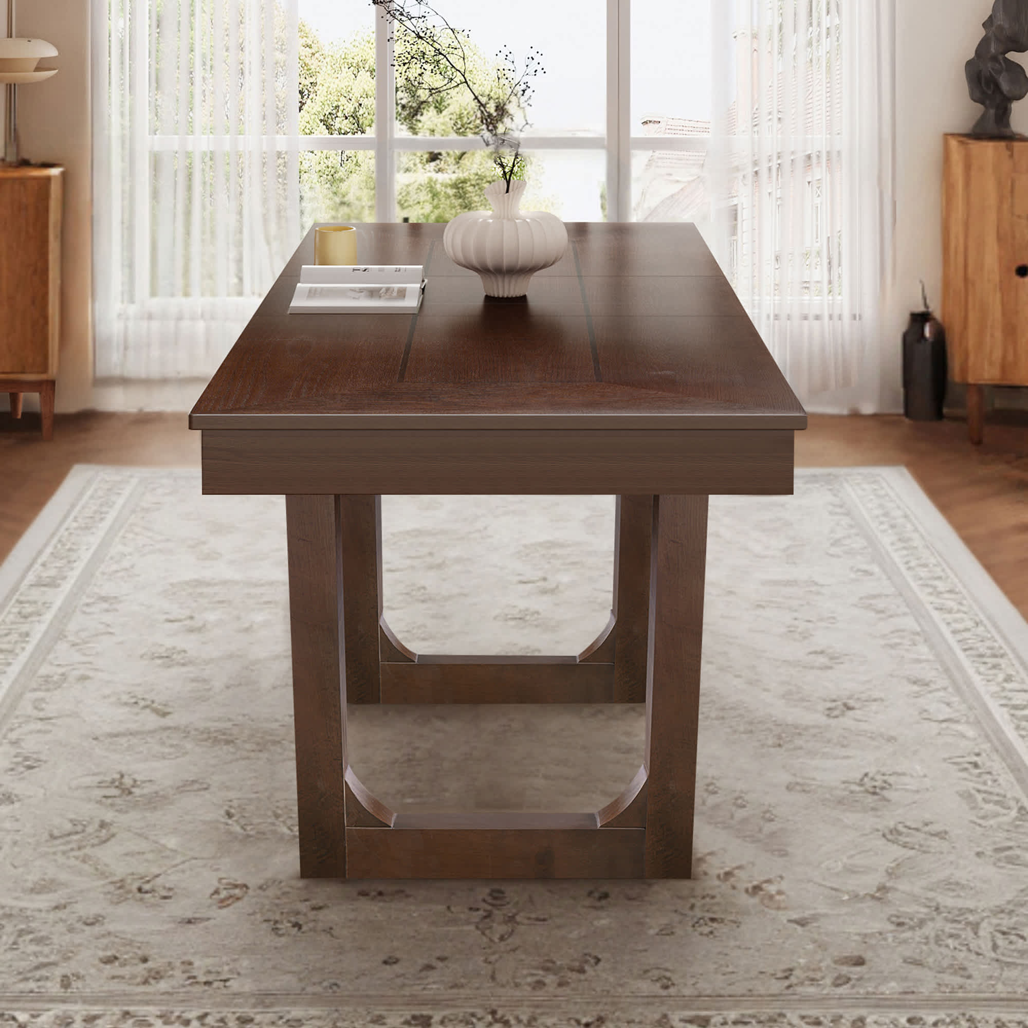 Vynxaria Extendable Dining Table Farmhouse Removable Leaf Double U ...