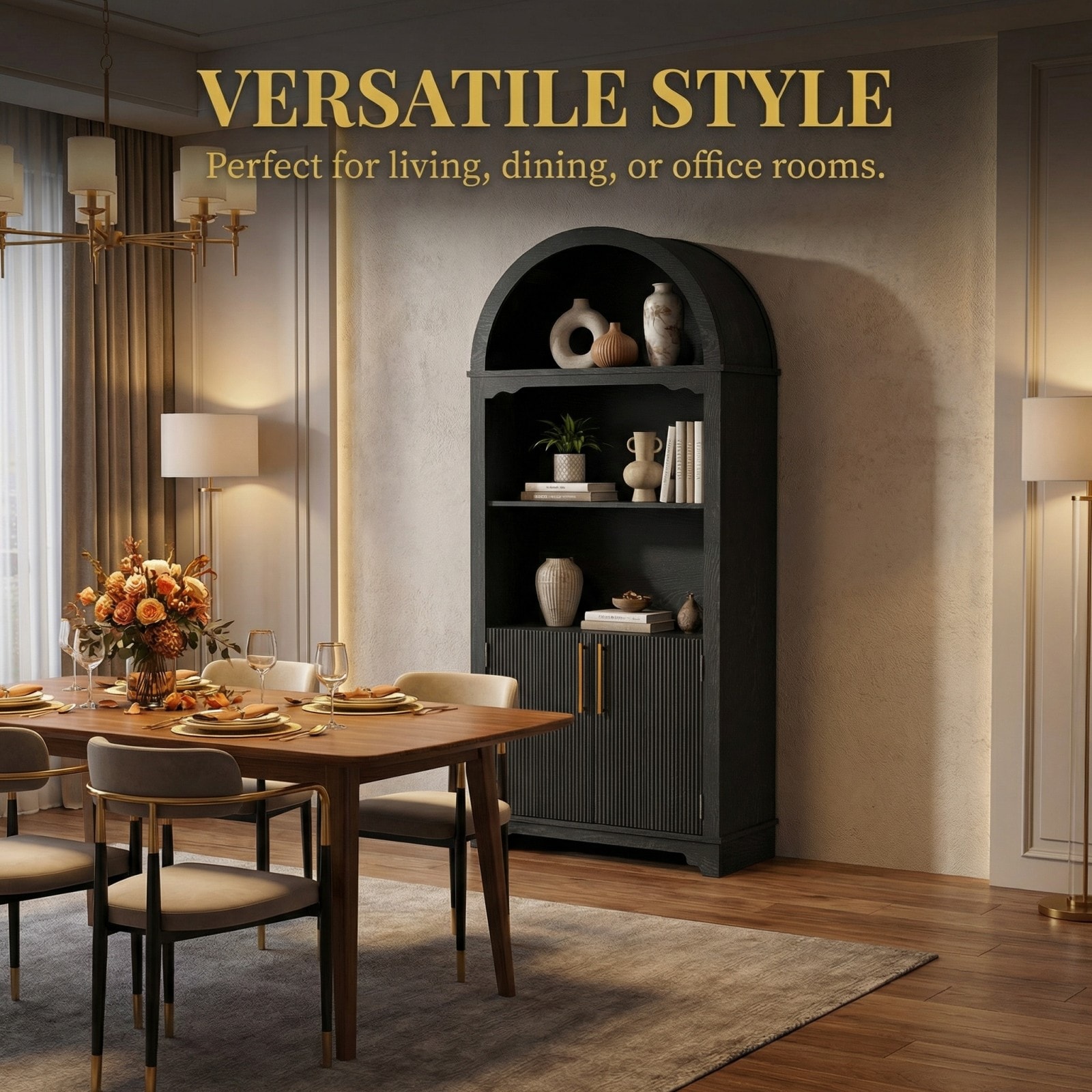 GlasFlength 70-Inch Arched Storage Cabinet Multi Tier Display Bookshelf ...