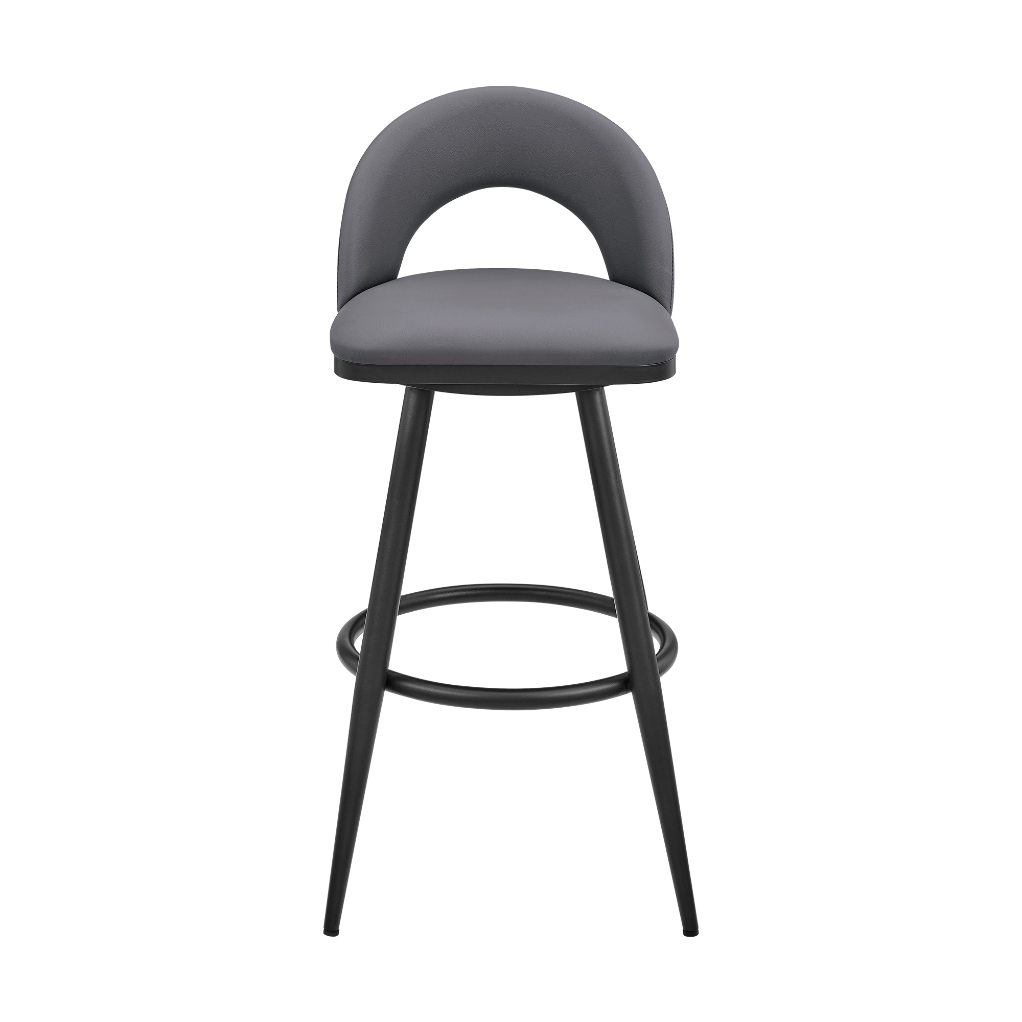 LOVMOR Charlotte Swivel Bar Stool Black Metal Gray Faux Leather in the ...
