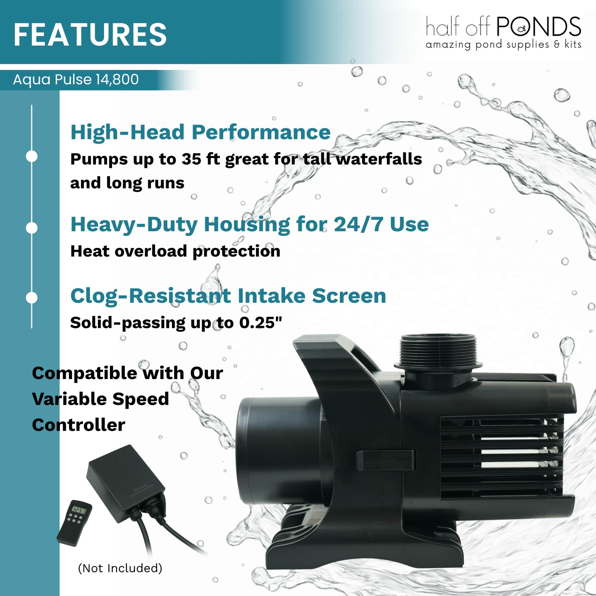 Half Off Ponds 14800 GPH Submersible Pond Pump 200-Foot Cord in the ...