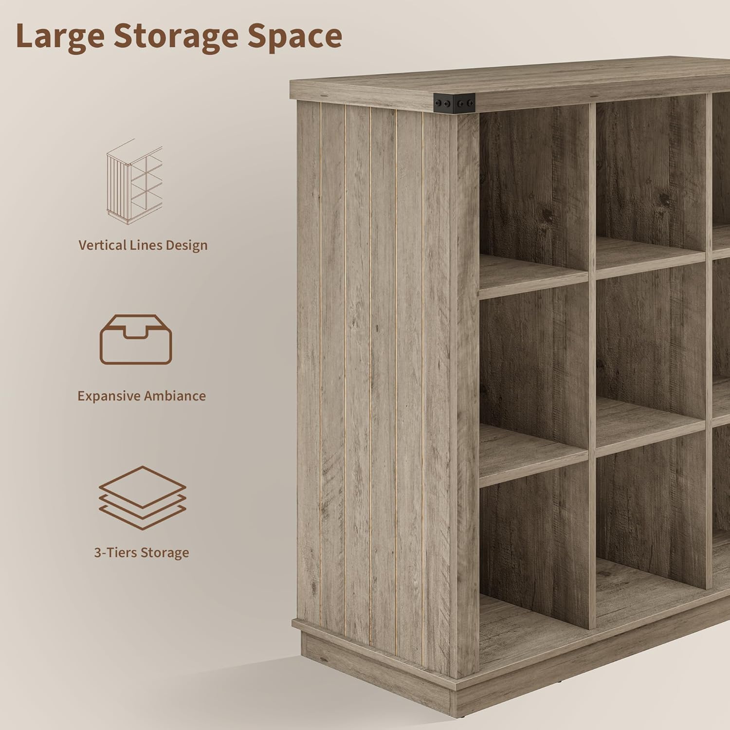 Qeetex 9 Cube Storage Organizer Bookshelf 4 Tier Farmhouse Horizontal ...