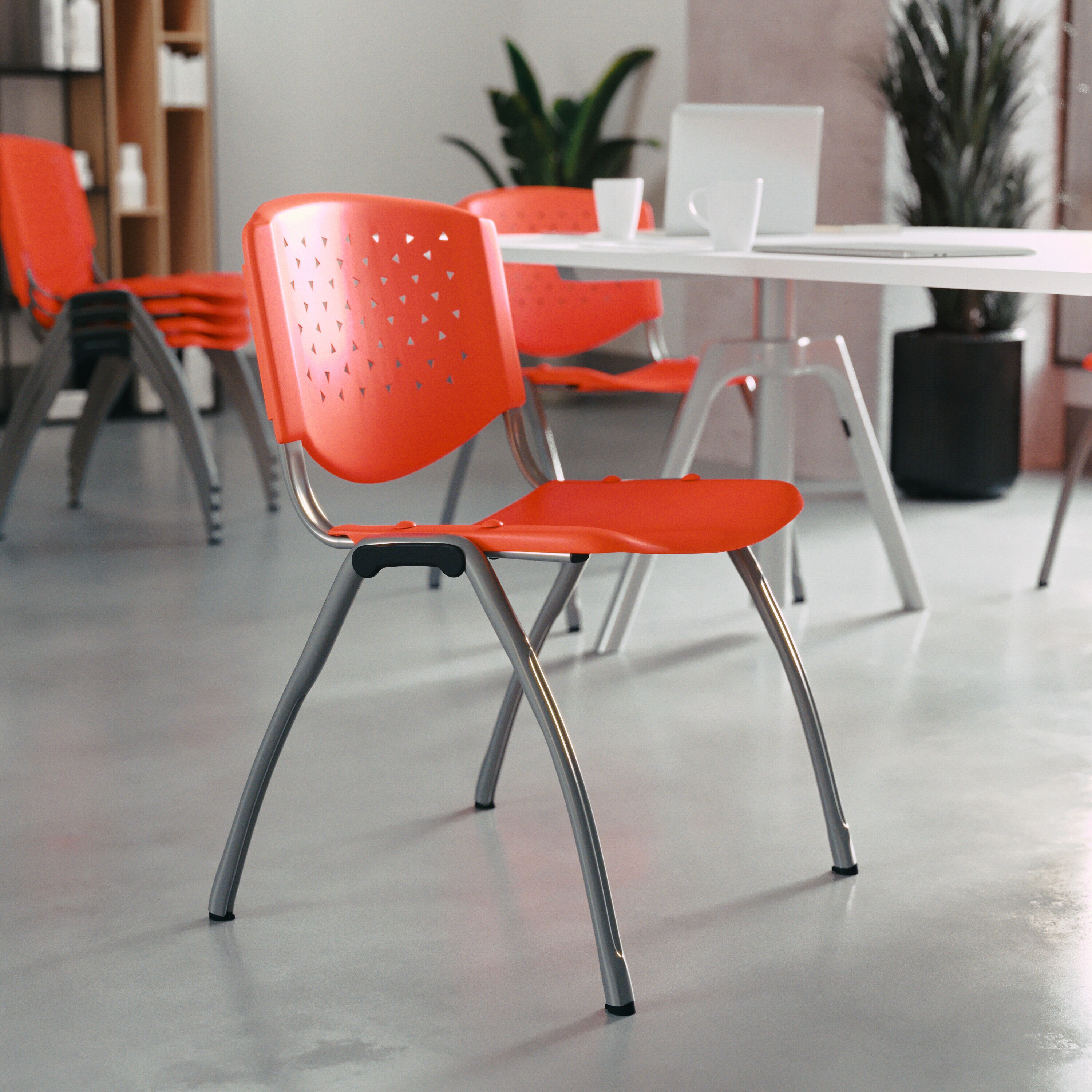 Flash Furniture 5 Pack HERCULES Series 880 lb Capacity Orange Plastic ...