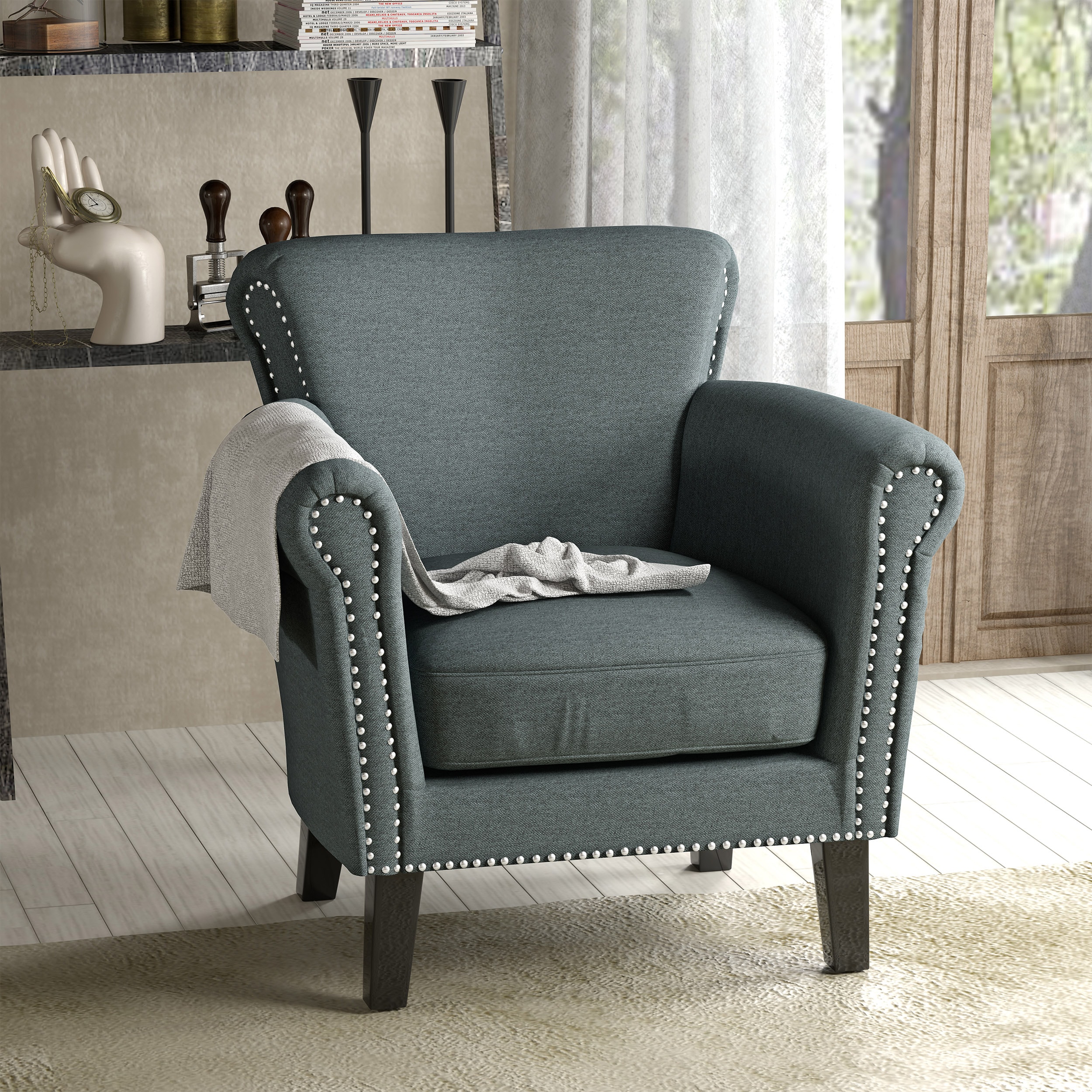 ModernLuxe Assembly Required Classic Club Chair with Smooth Curved ...