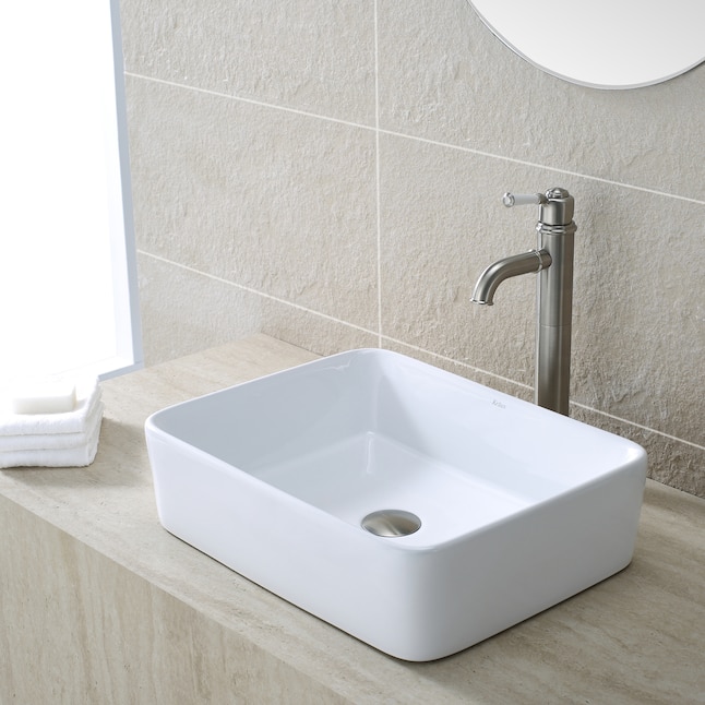 Kraus White Ceramic Vessel Rectangular Traditional Bathroom Sink With