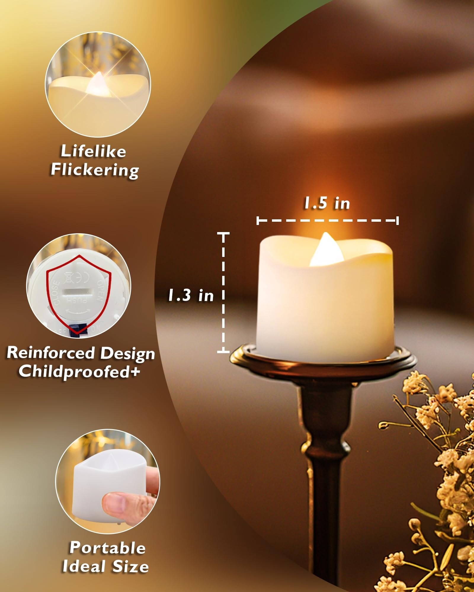 Phyfalip 24 pcs Flickering Flameless LED Tea Lights Warm Glow Electric ...