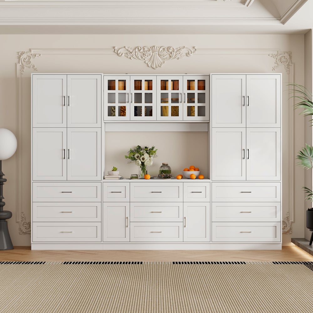 Homsee Modular Kitchen Pantry Cabinet with 13 Shelves 11 Drawers and ...