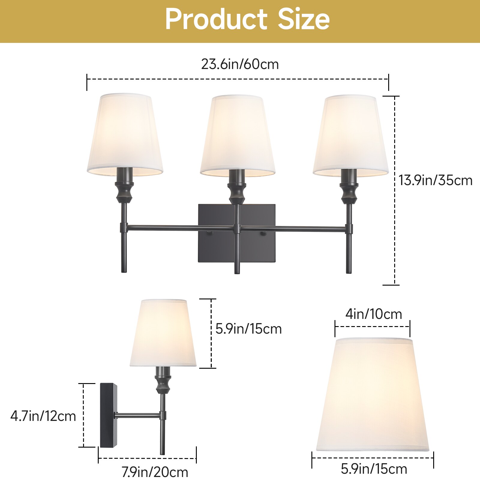 DIKAIDA Retro Bathroom Vanity Light Fixture Vintage 3-Light Wall ...