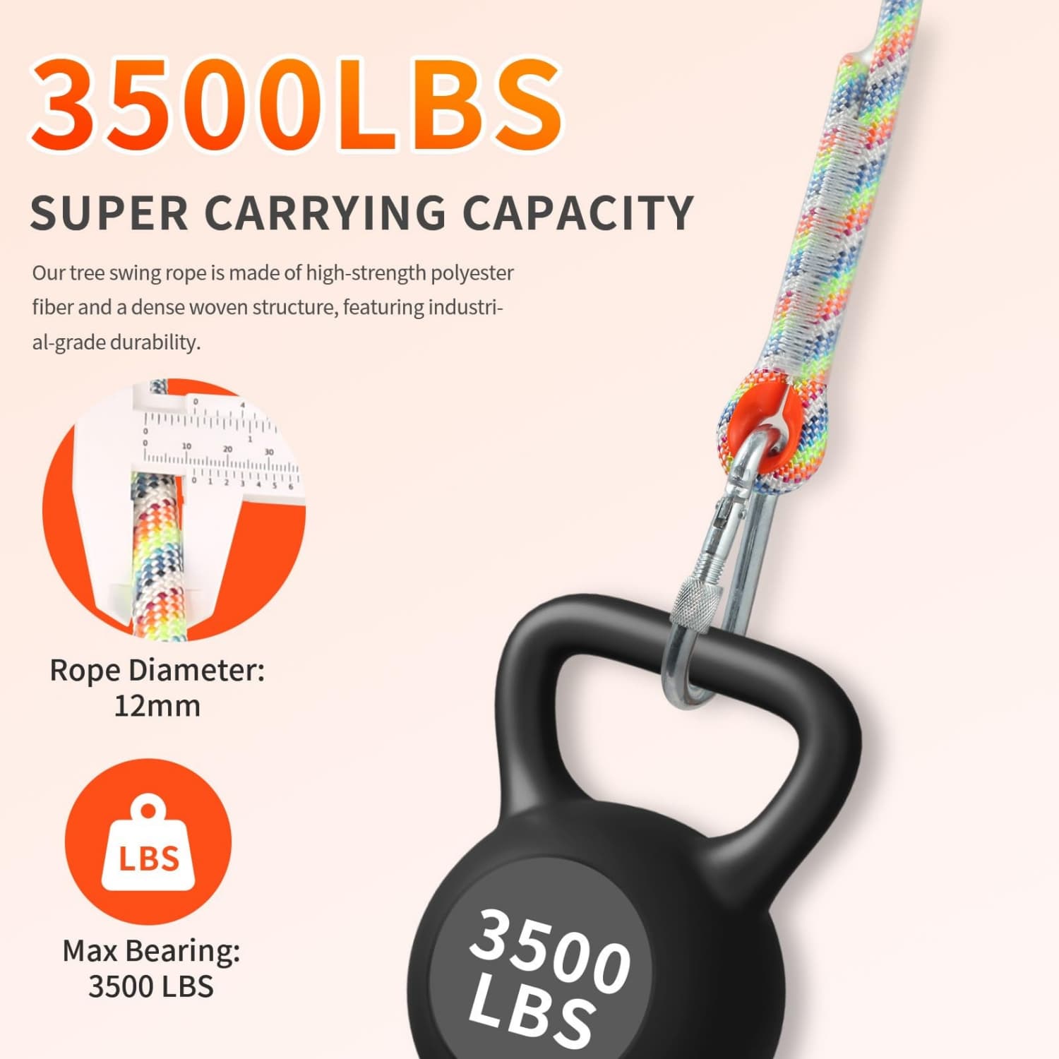 Angel Sar 12ft L 2-Piece Rainbow Polyester Tree Swing Rope Kit with ...