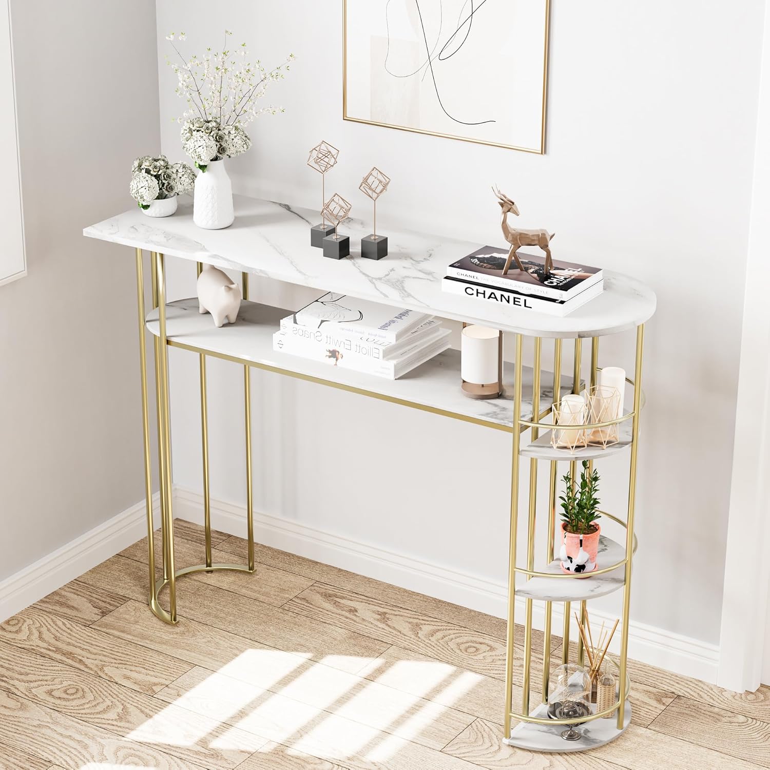 Qeetex Console Table Gold Sofa Tables Narrow Entryway Table with ...