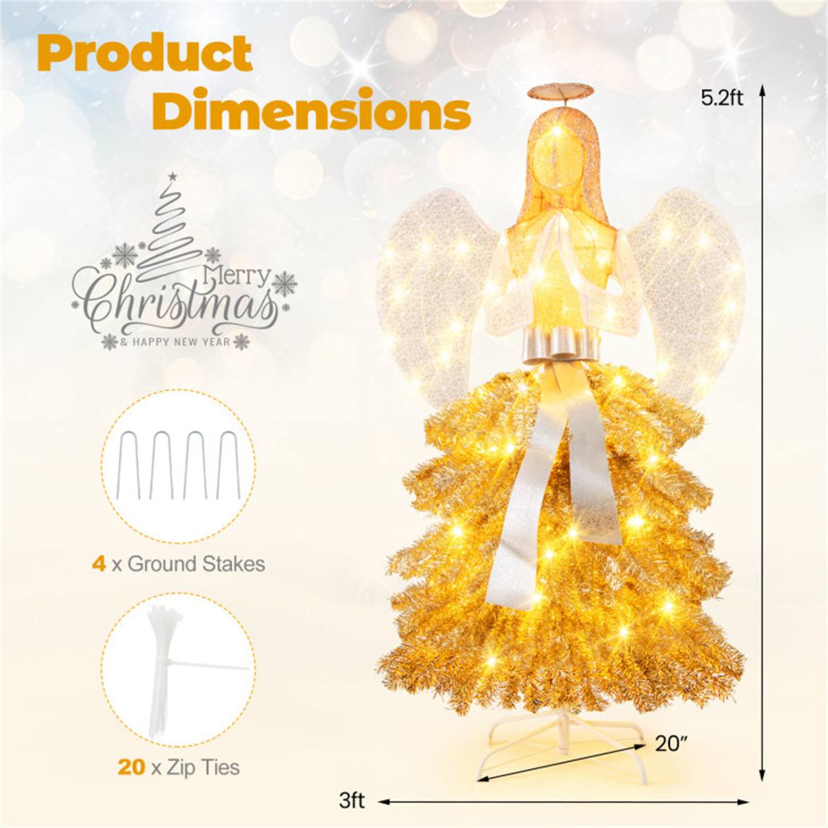 VERYKE 5ft Pre-Lit Angel Christmas Tree with Angel Figure and 150 LEDs ...