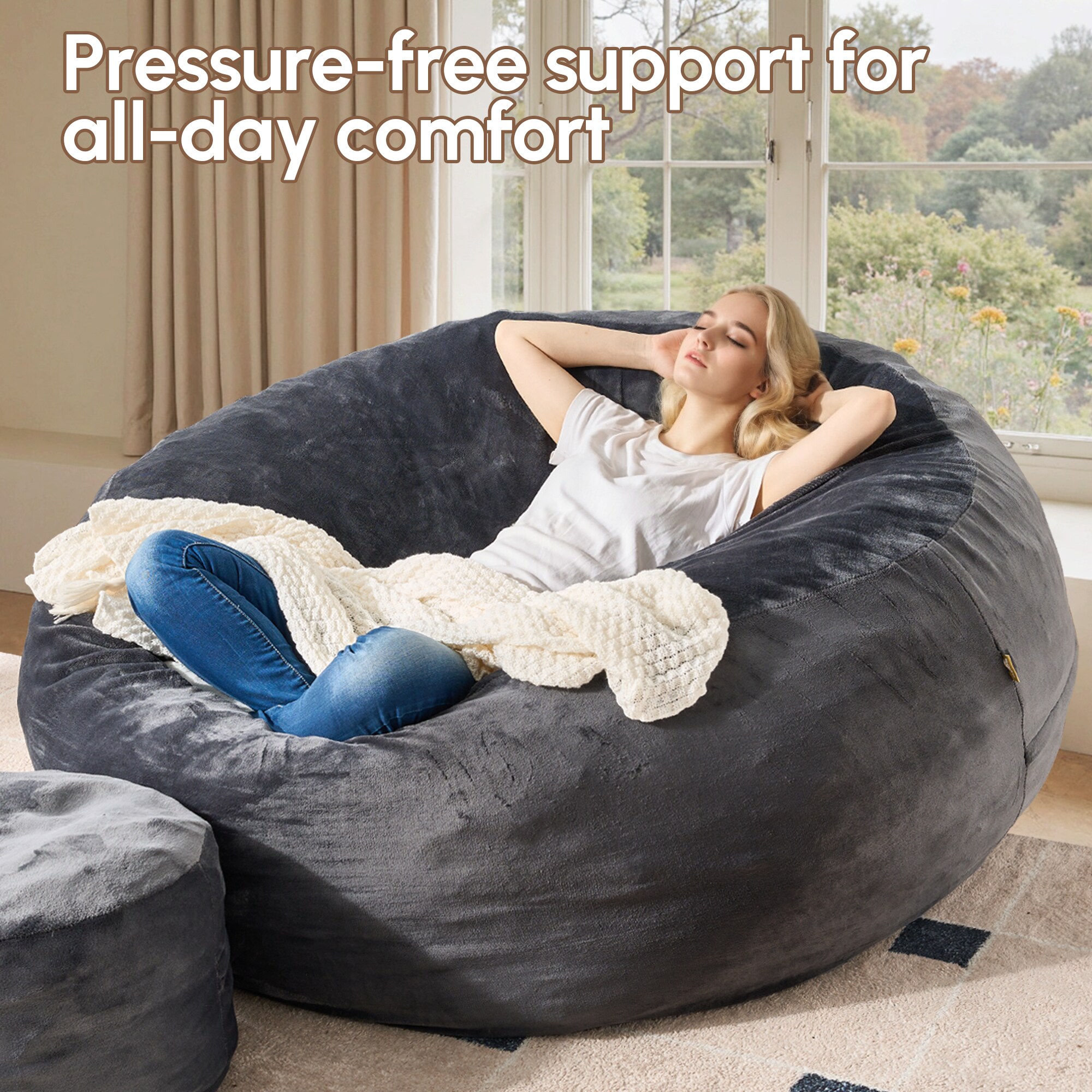 Toject Bean Bag Chair Removable Cover High-Rebound Filling Cozy ...