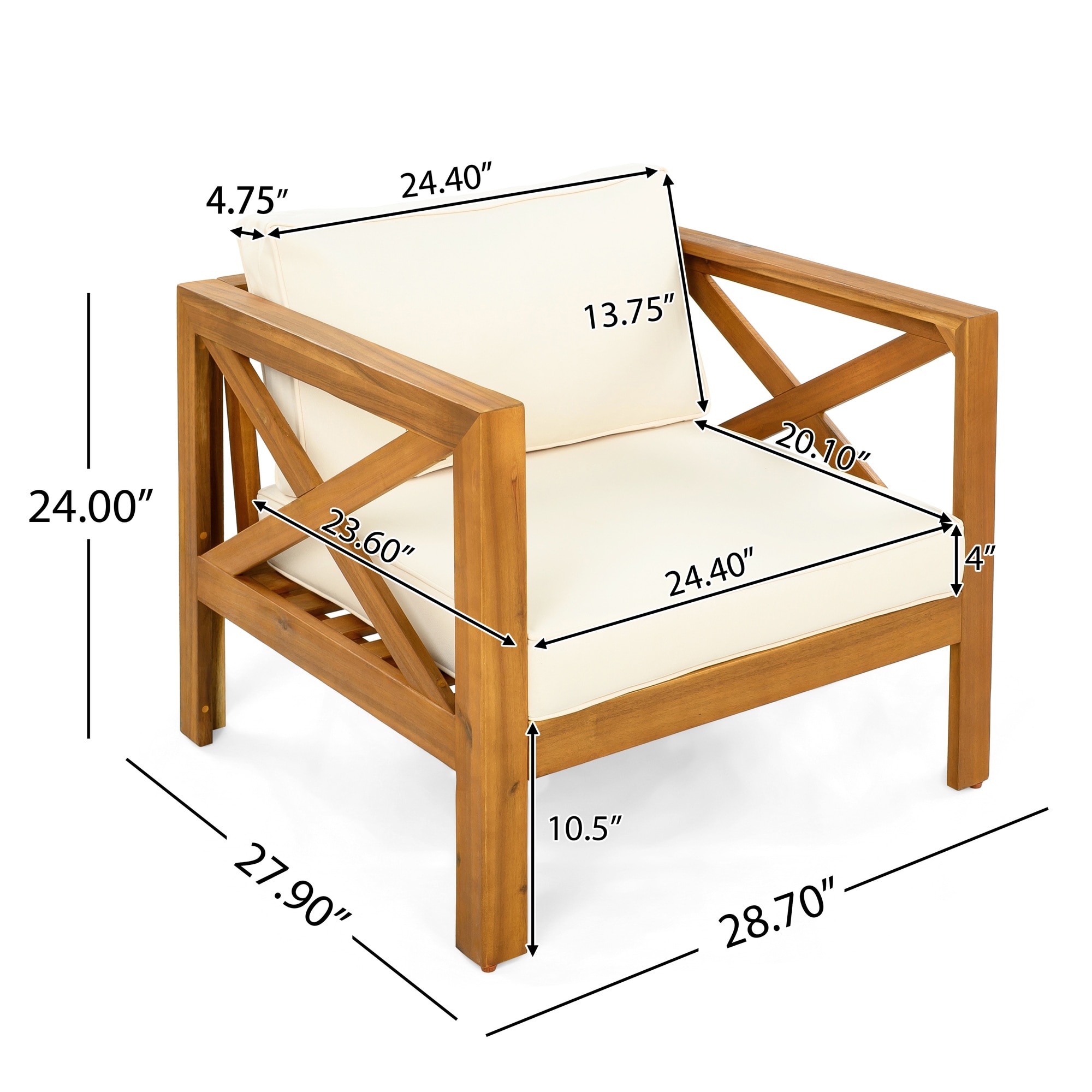 HyperDrop Cart Outdoor Wood Armchair Set with Foldable Acacia Wood Side ...