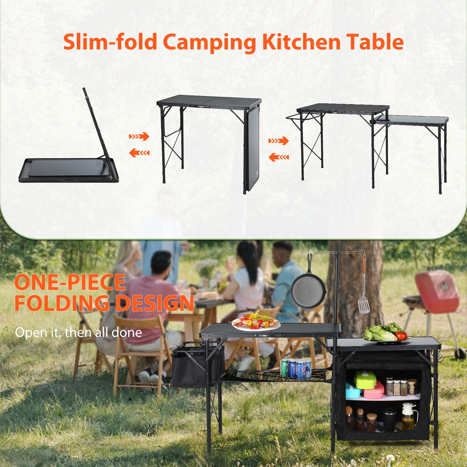 Portable Folding Camping Kitchen Table Outdoor Cook Station with ...