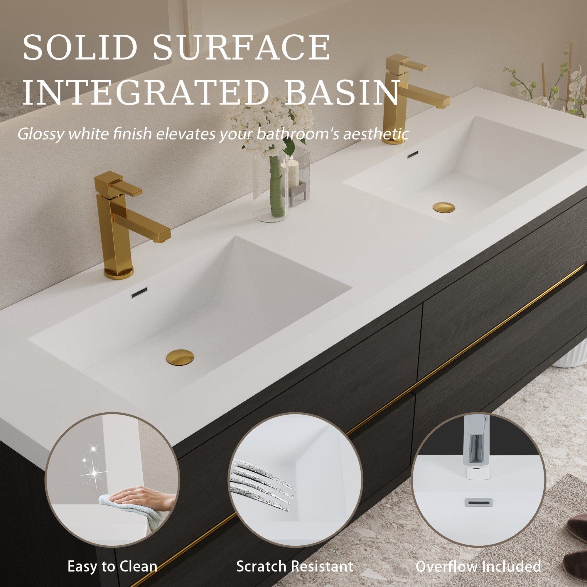 Boyel Living 72In Wall-Mounted Bathroom Vanity Double Sinks Espresso ...