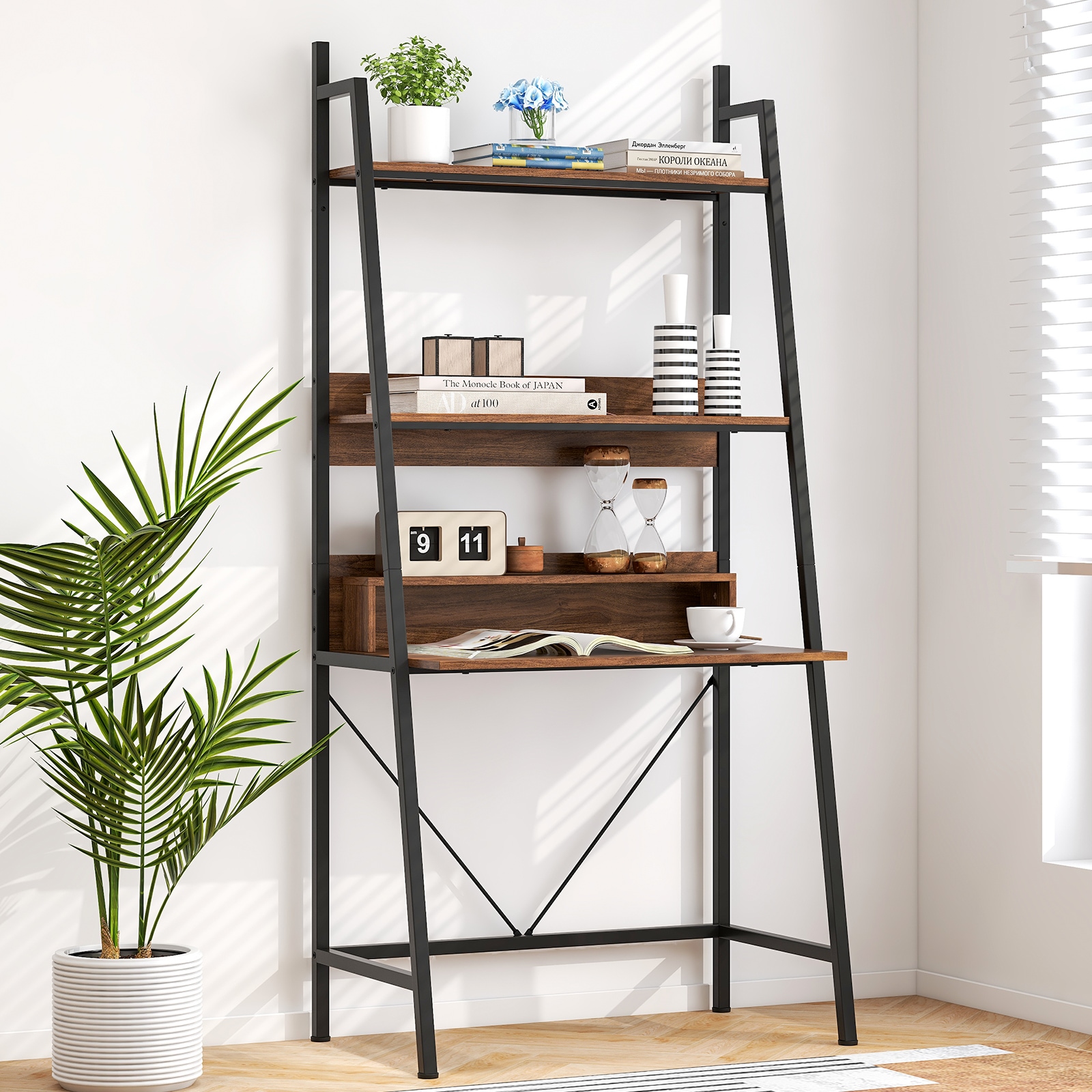 Slickblue Freestanding Ladder Desk with Shelves for Home Office Bedroom ...