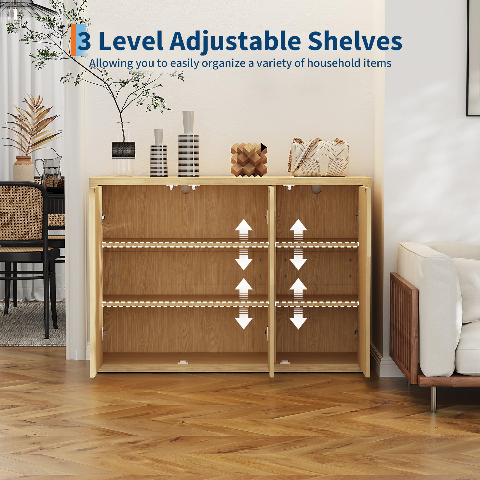 Letaya 46.7-in Sideboard Buffet Cabinet with Storage Wooden Fluted ...