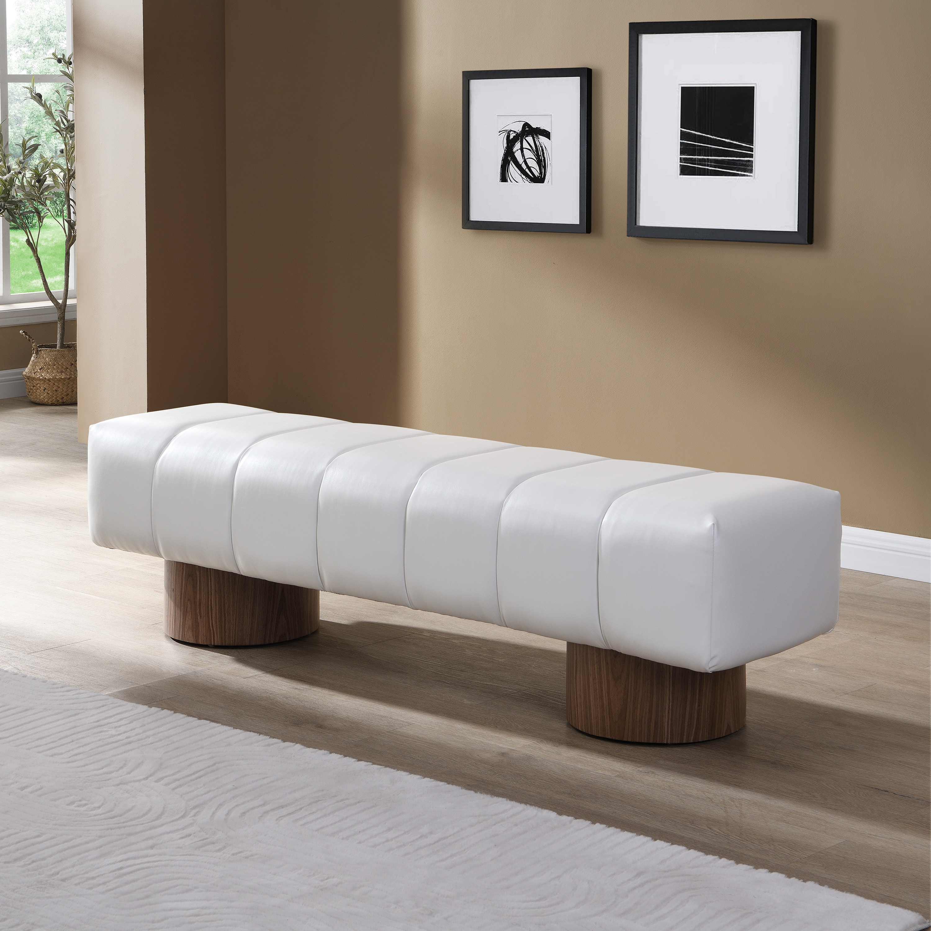 Christopher Knight Home Upholstered Dining Bench PU Wood Frame-Beige in ...