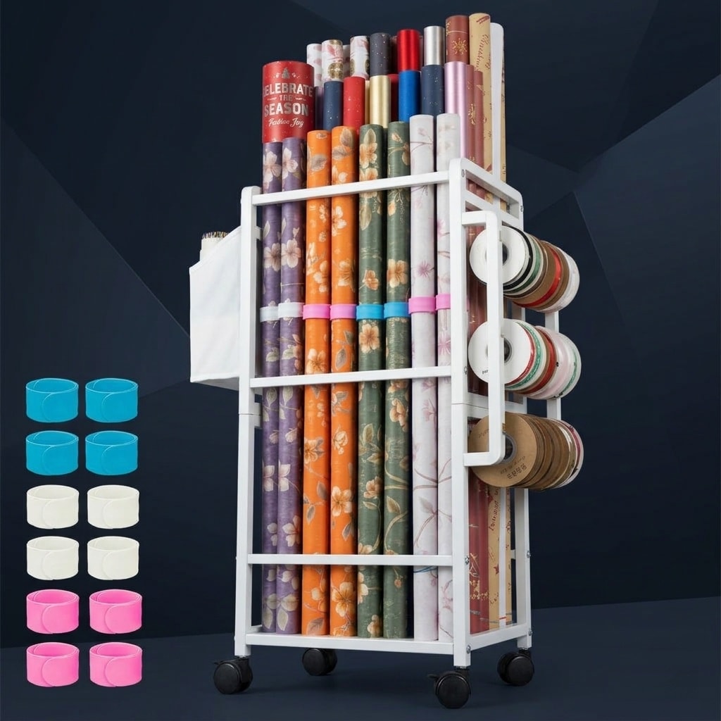 Afoxsos Adjustable Wrapping Paper Organizer Cart Metal Storage Stand ...