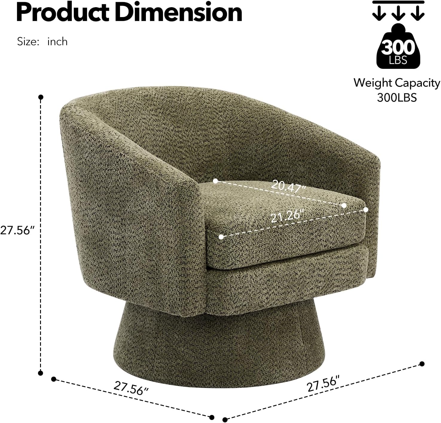 GAOMON 360 Swivel Accent Chair with Arms Chenille Upholstery Ergonomic ...