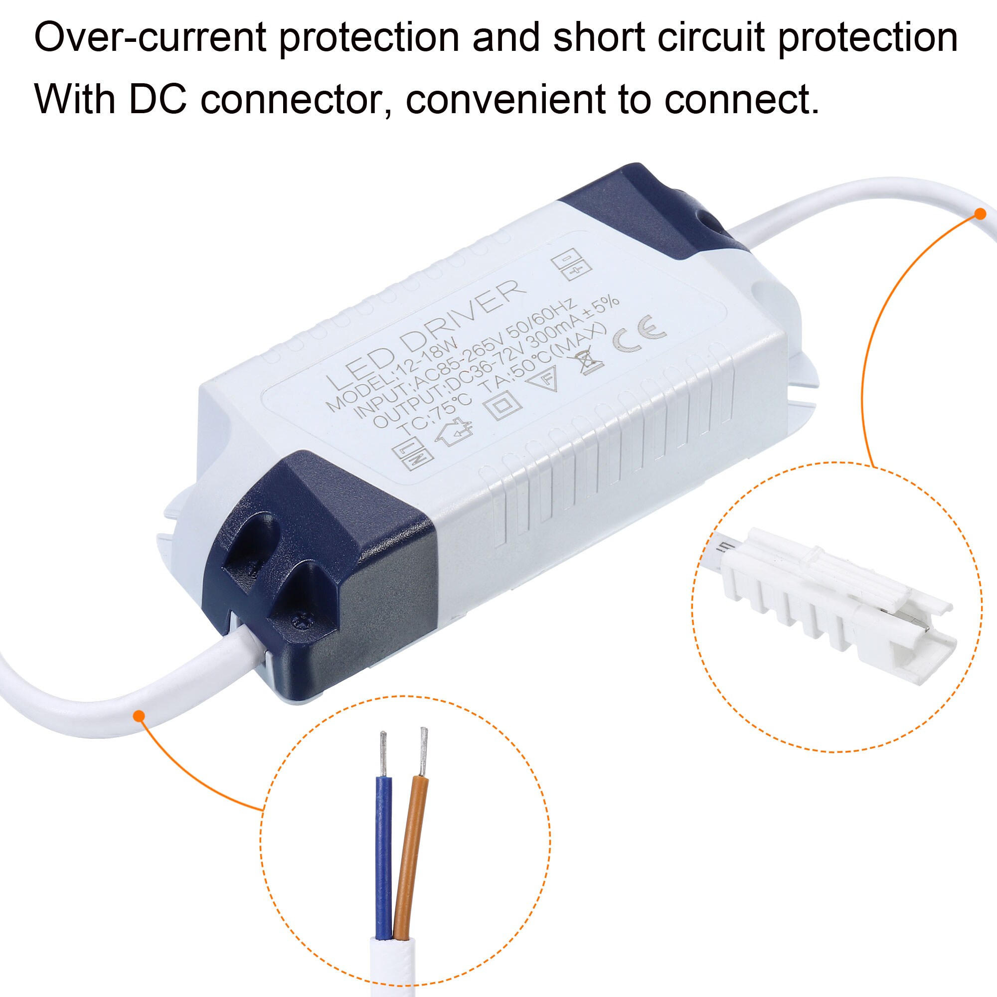 PATIKIL 12-18W 300mA LED Driver 2pcs AC 85-265V Output 36-72V DC Male ...