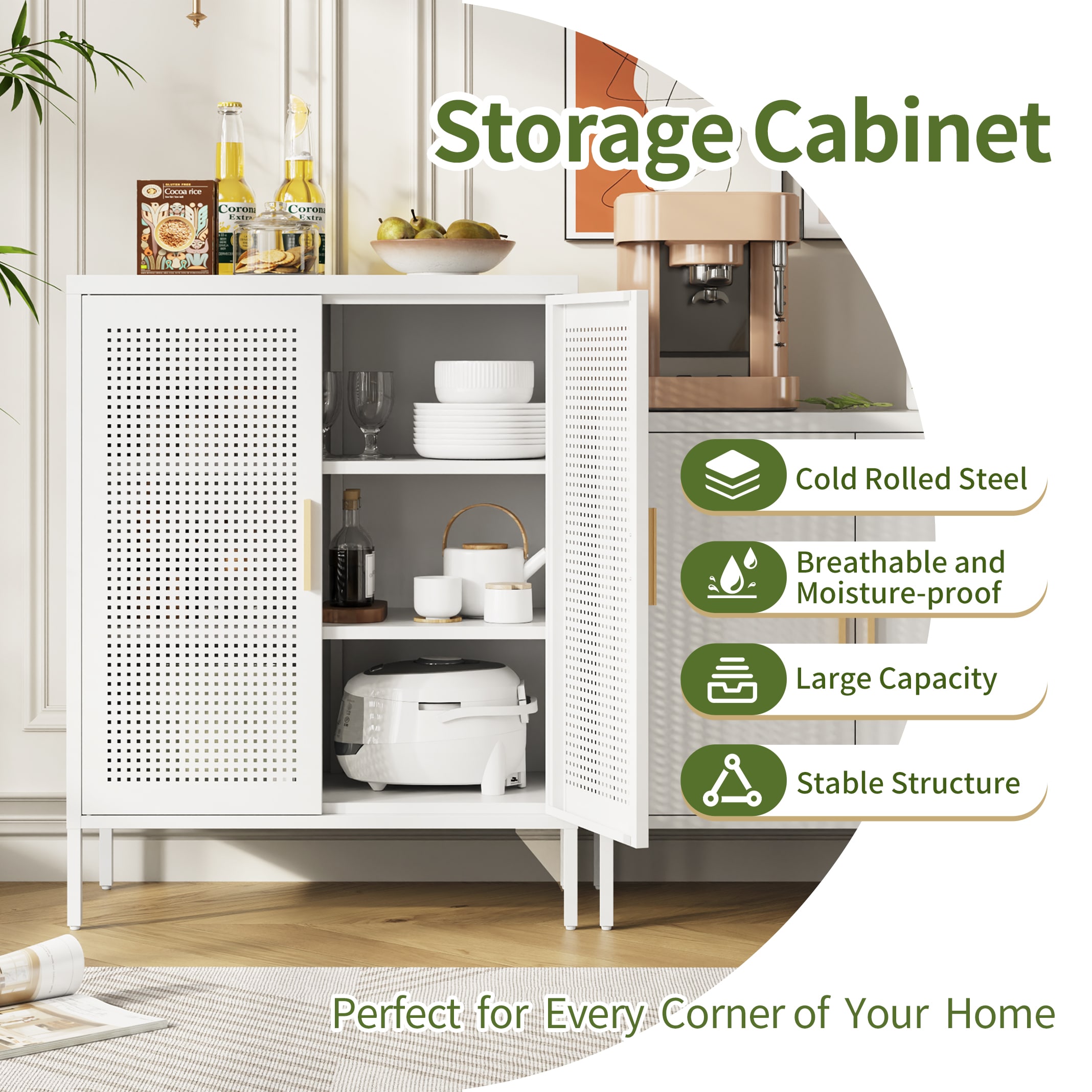 LUXEYARD NO LOCK Metal Storage Cabinet with 2 Doors and 2 Adjustable ...