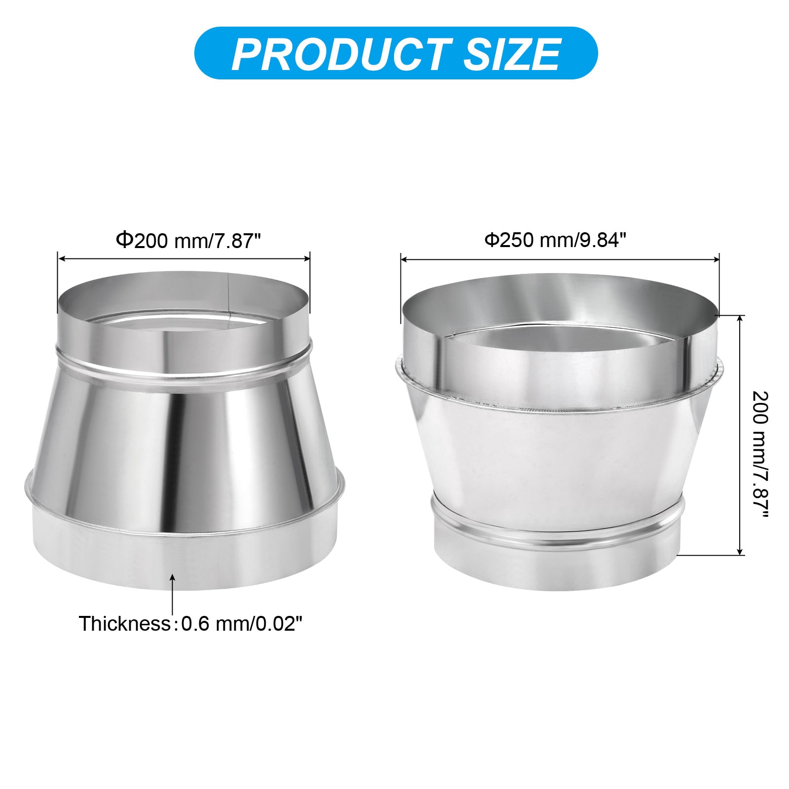 PATIKIL 10-Inch to 8-Inch Round Duct Reducer Increaser Connector ...