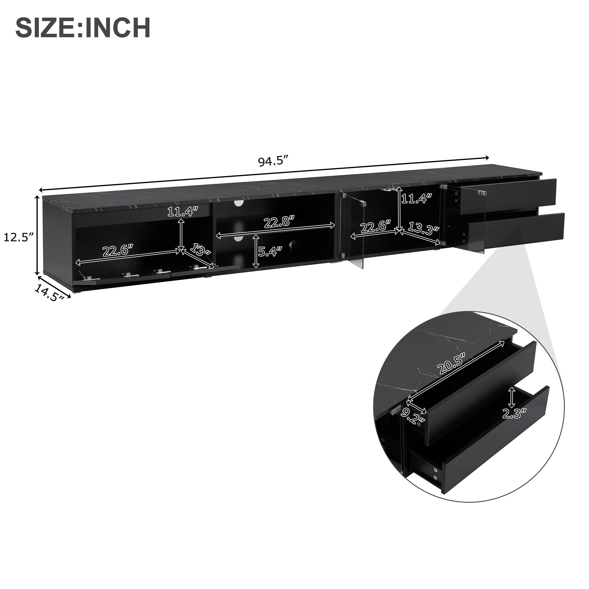 Clihome APP Controlled LED TV Stand Modern/Contemporary Black 94.5-in W ...