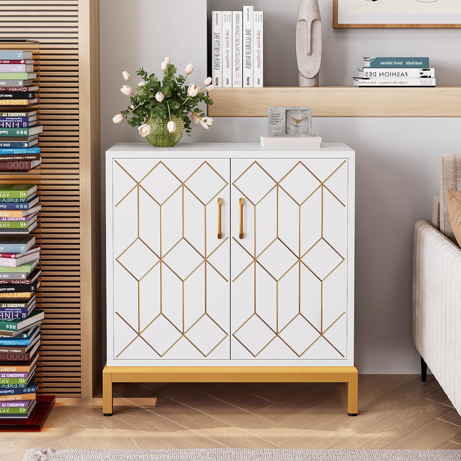 Garvee White Carved Storage Sideboard Cabinet Modern Buffet Unit With ...