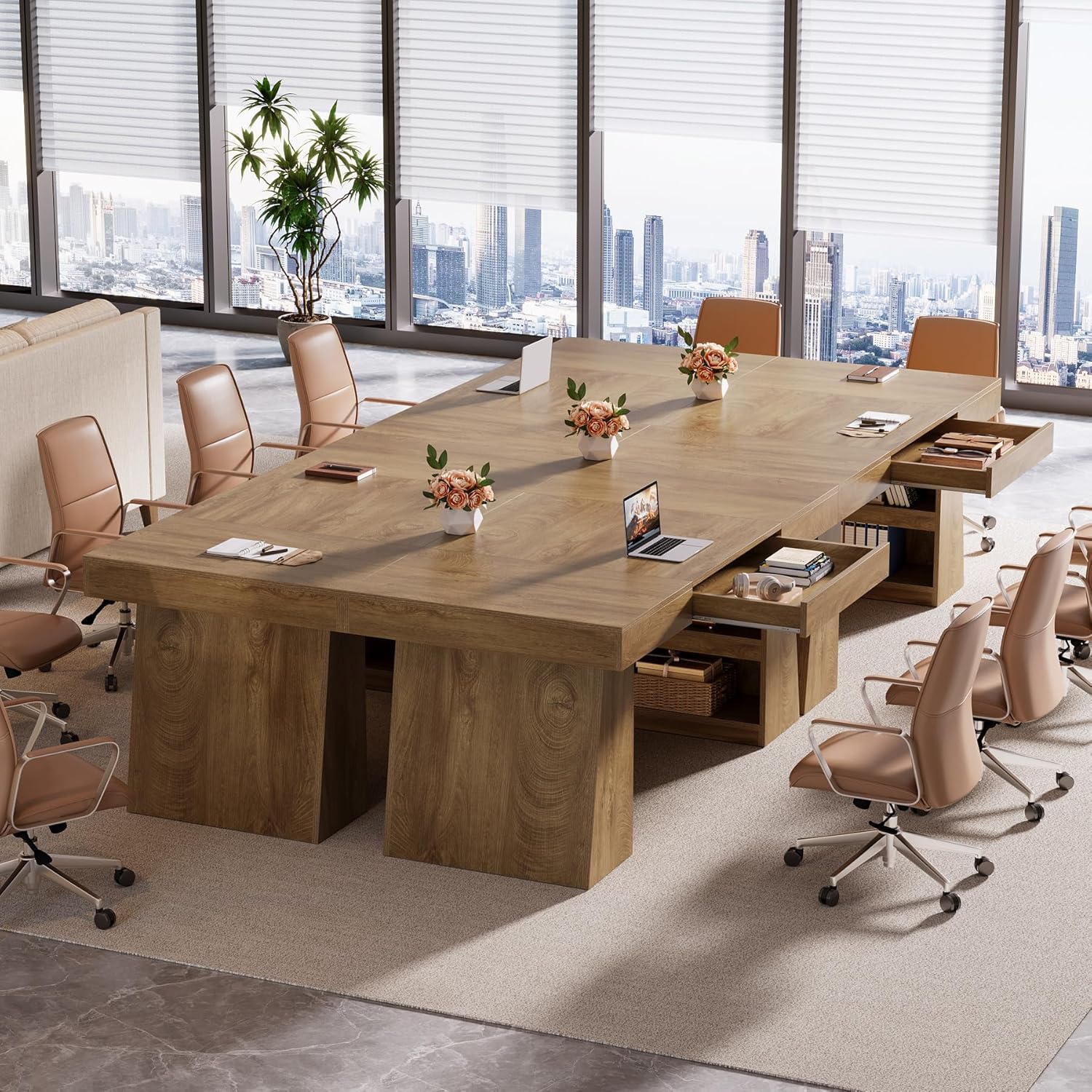 Tribesigns Brown 6 Person Rectangular Conference Table 55 W x 30 H with ...