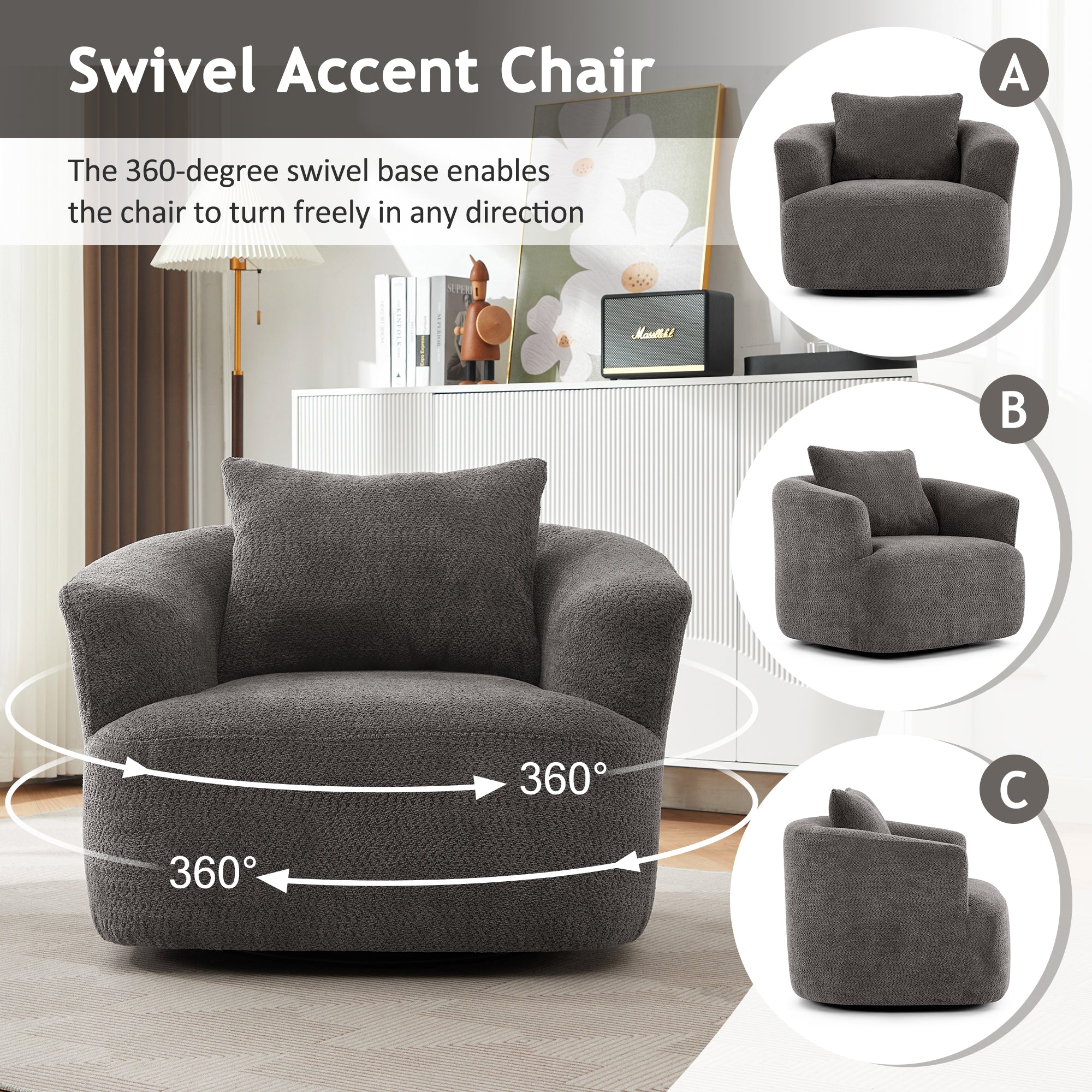 Boyel Living 360° Swivel Chair 38.2 inch Accent Chair Sofa Upholstered ...