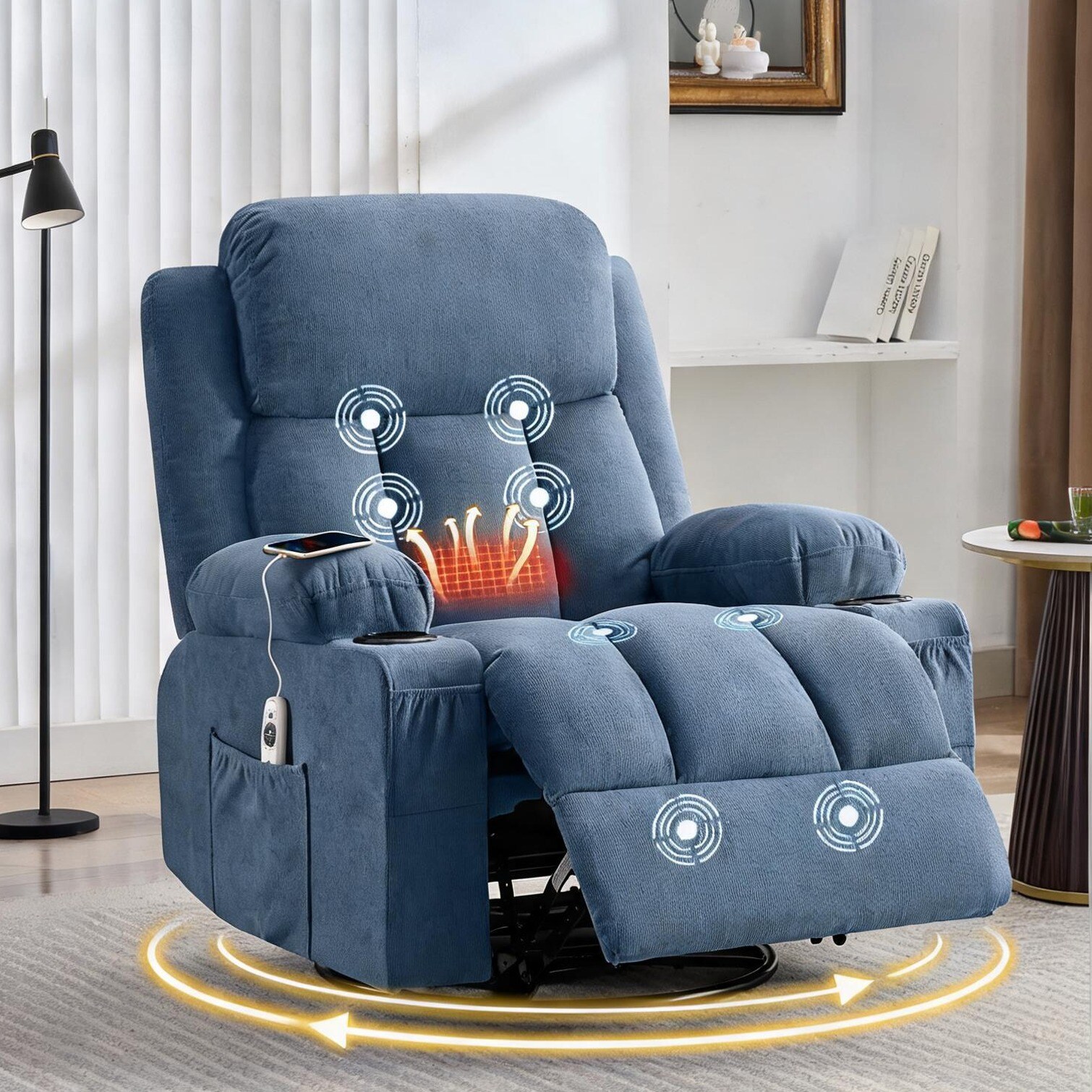 Watnature Modern Swivel Rocker Recliner with Vibration Massage Heat and ...