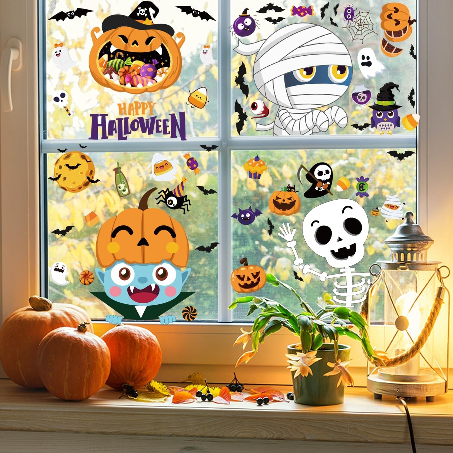 LAIFUCAM Halloween Window Clings 6 Sheet Double Sided Removable ...