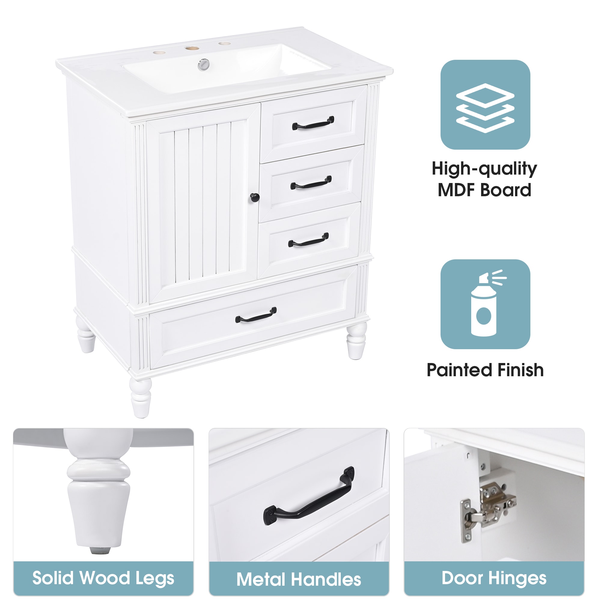 ModernLuxe 30inch Bathroom Vanity with Sink Bathroom Cabinet with A ...