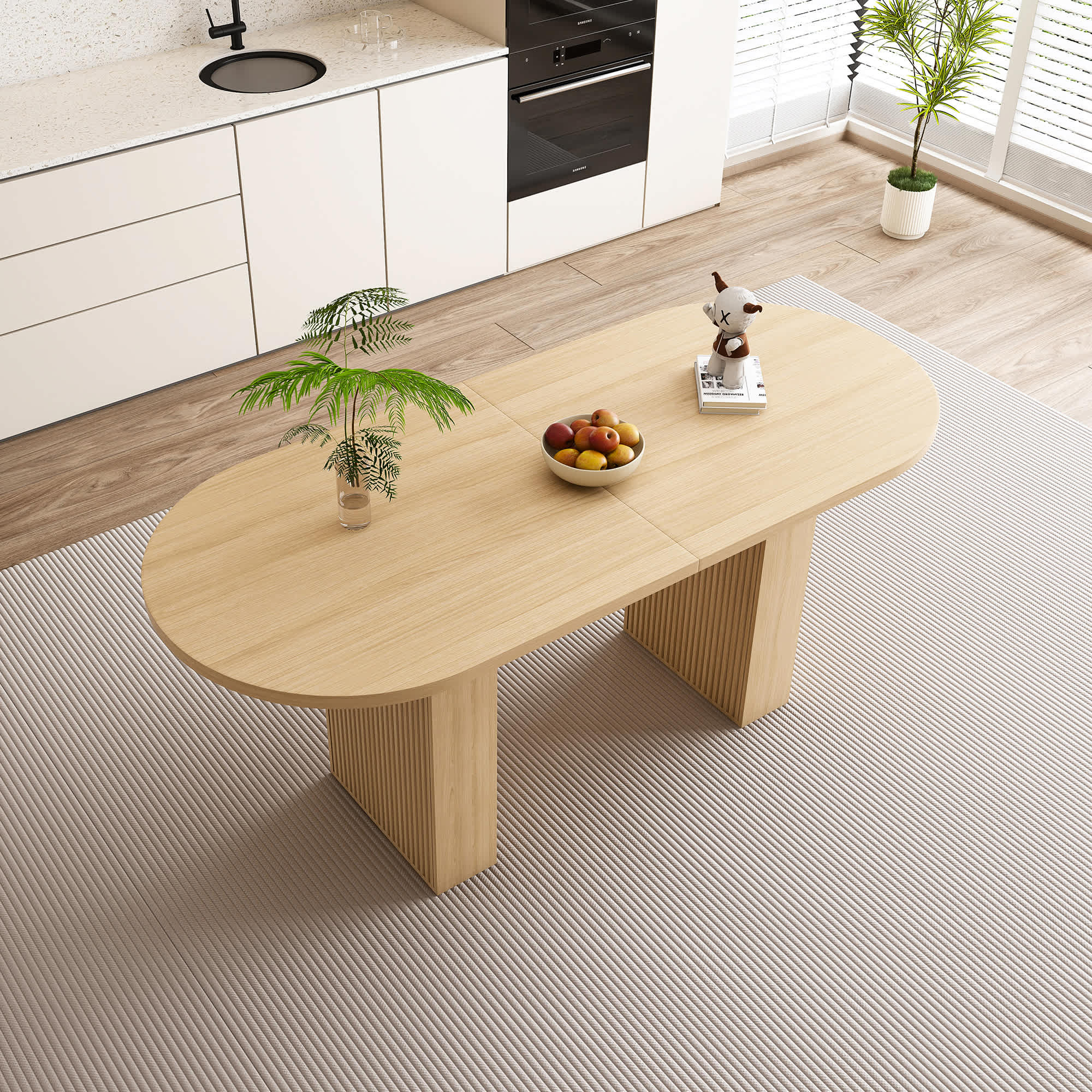 Vynxaria Farmhouse Burly Wood Veneer MDF 62 in Pedestal Base Dining ...