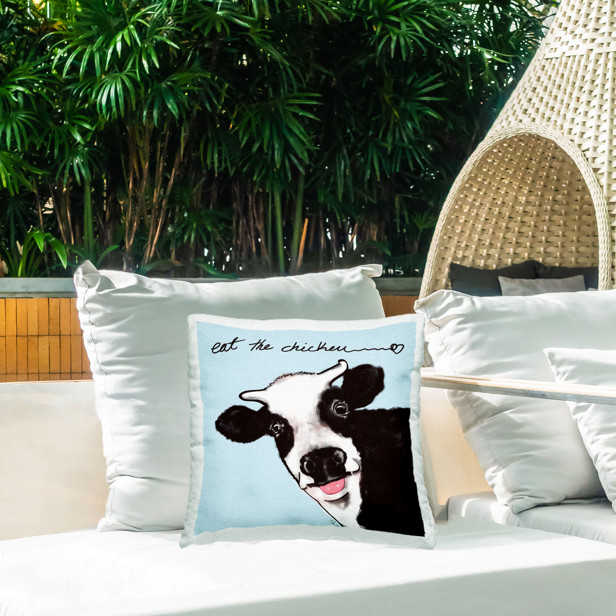 Stupell Industries Eat The Chicken Funny Cow Outdoor Printed Pillow ...