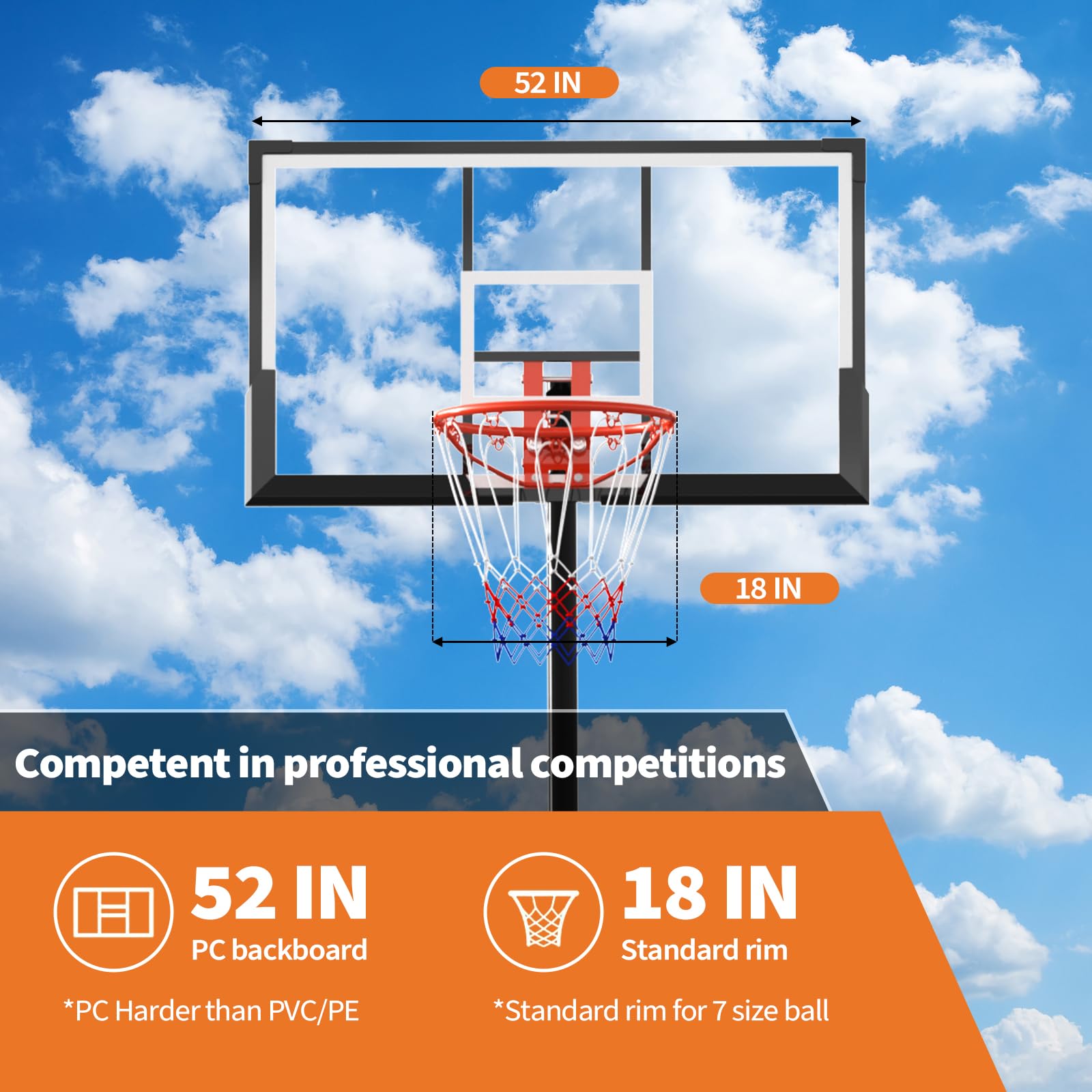 Garvee 54 Inch Shatterproof PC Backboard Height Adjustable 4.9-10FT ...