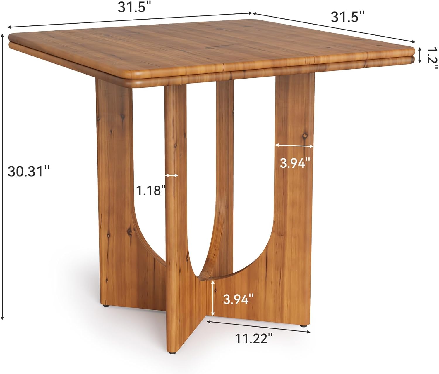 LITTLE TREE 31.5 Inch Farmhouse Light Brown Solid Wood Square Dining ...