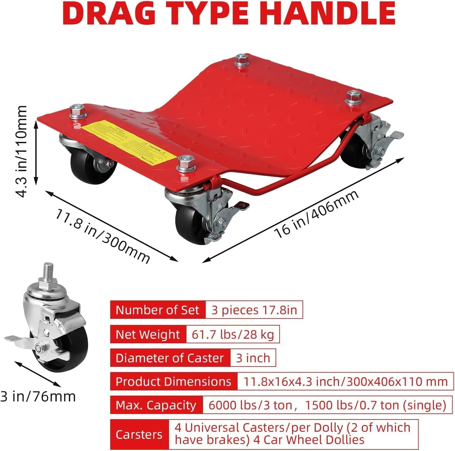 Encore Beets 2 Pack Car Dolly 3000LBS with Brakes Red for Truck Trailer ...