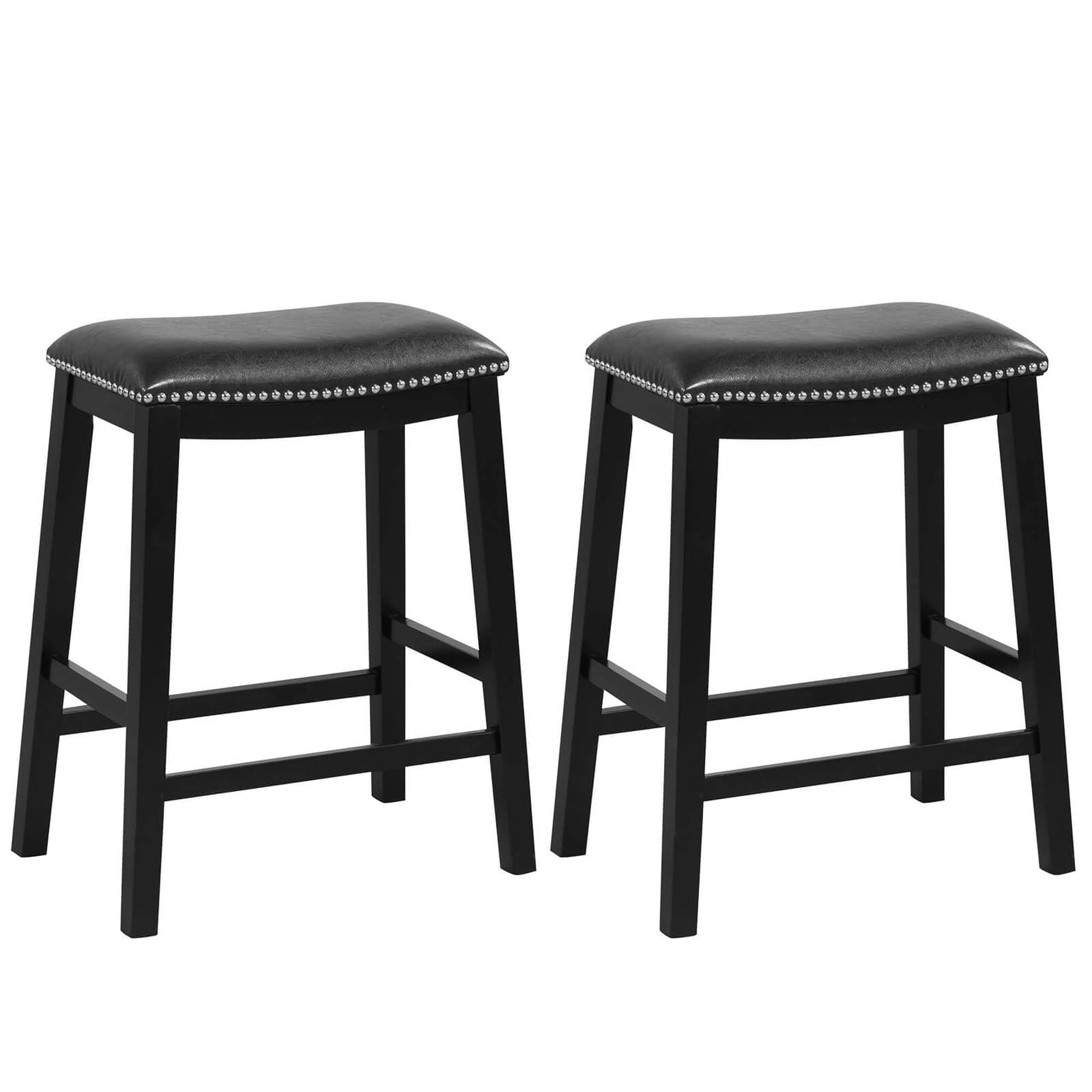 Goplus Black 26 in H Counter height Saddle Seat Upholstered Wood Bar Stool HCST00141 at Lowes