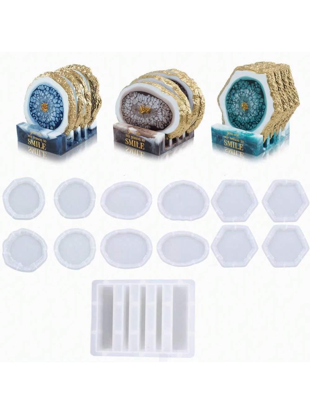Qeetex 13 Pcs Resin Coaster Molds. Silicone Epoxy Coaster Mold With ...