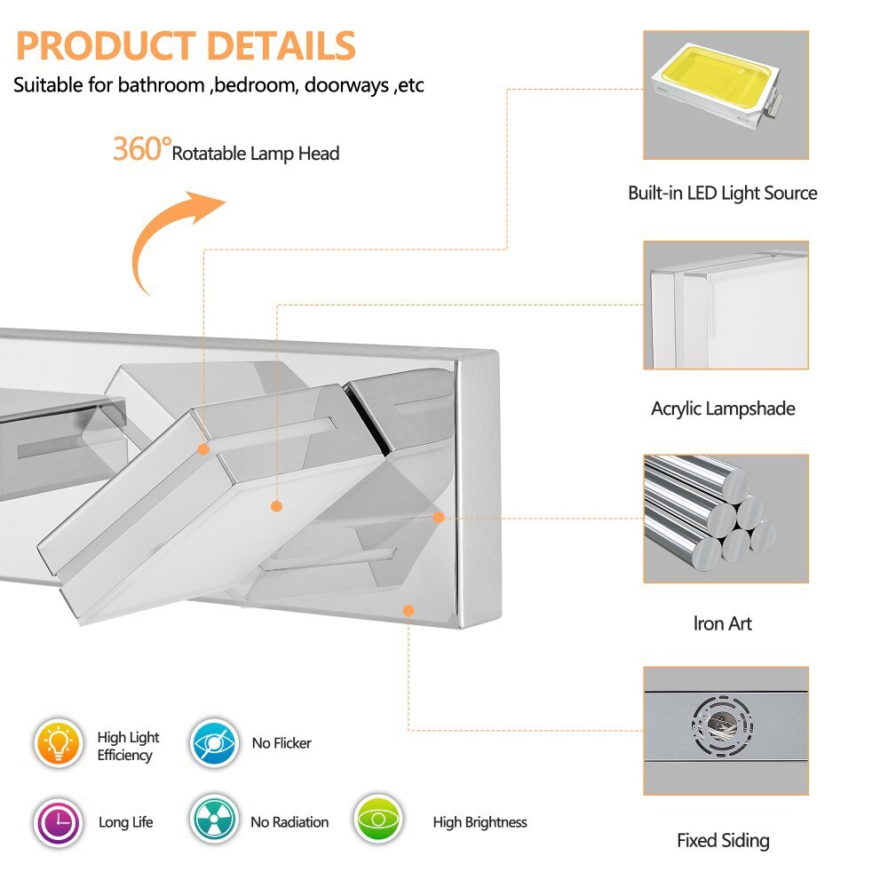 TomCare 63-in 8 Light Chrome Finish LED Bathroom Vanity Light with ...