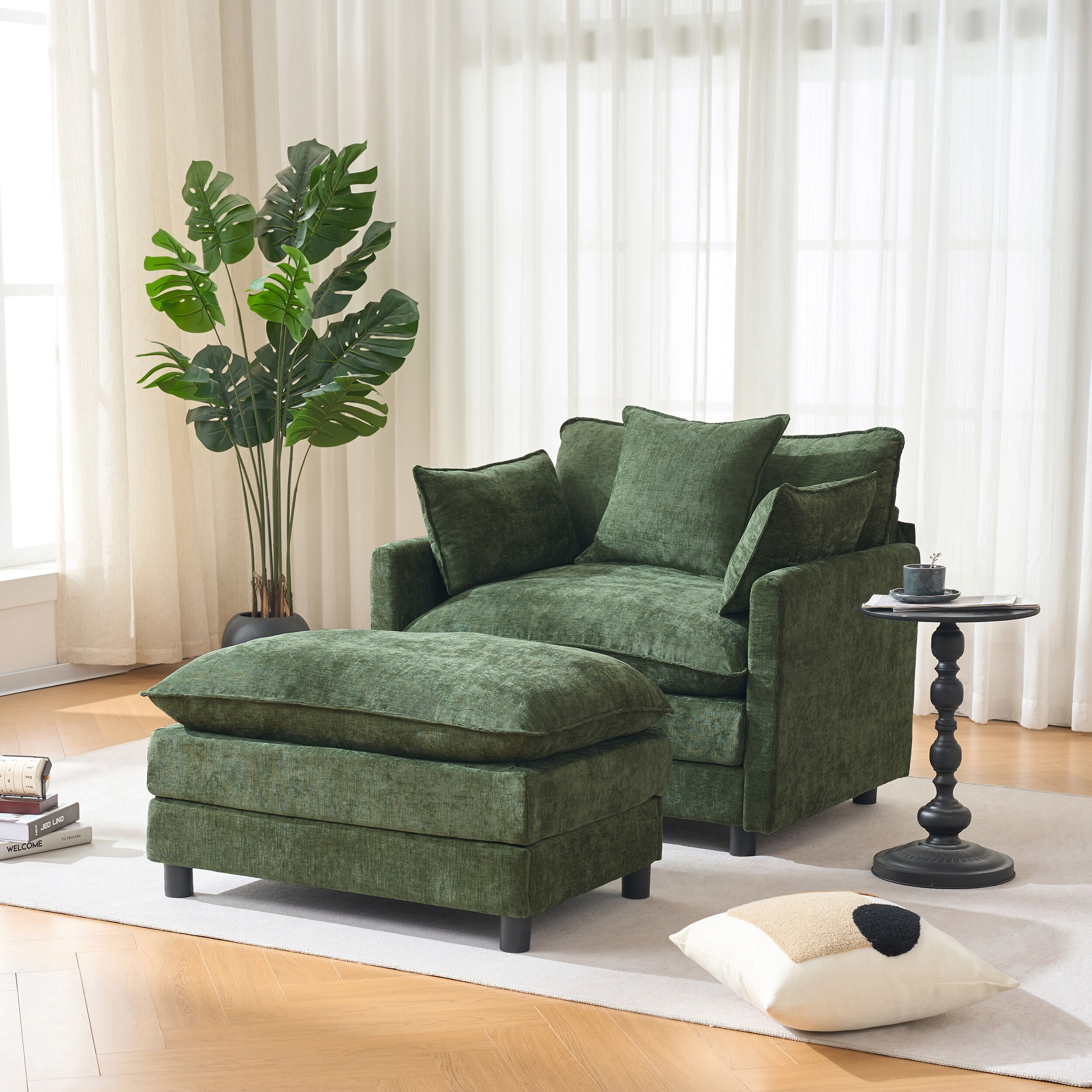 KTMBDW Modern Accent Chair with Ottoman - Chenille Upholstered Armchair ...