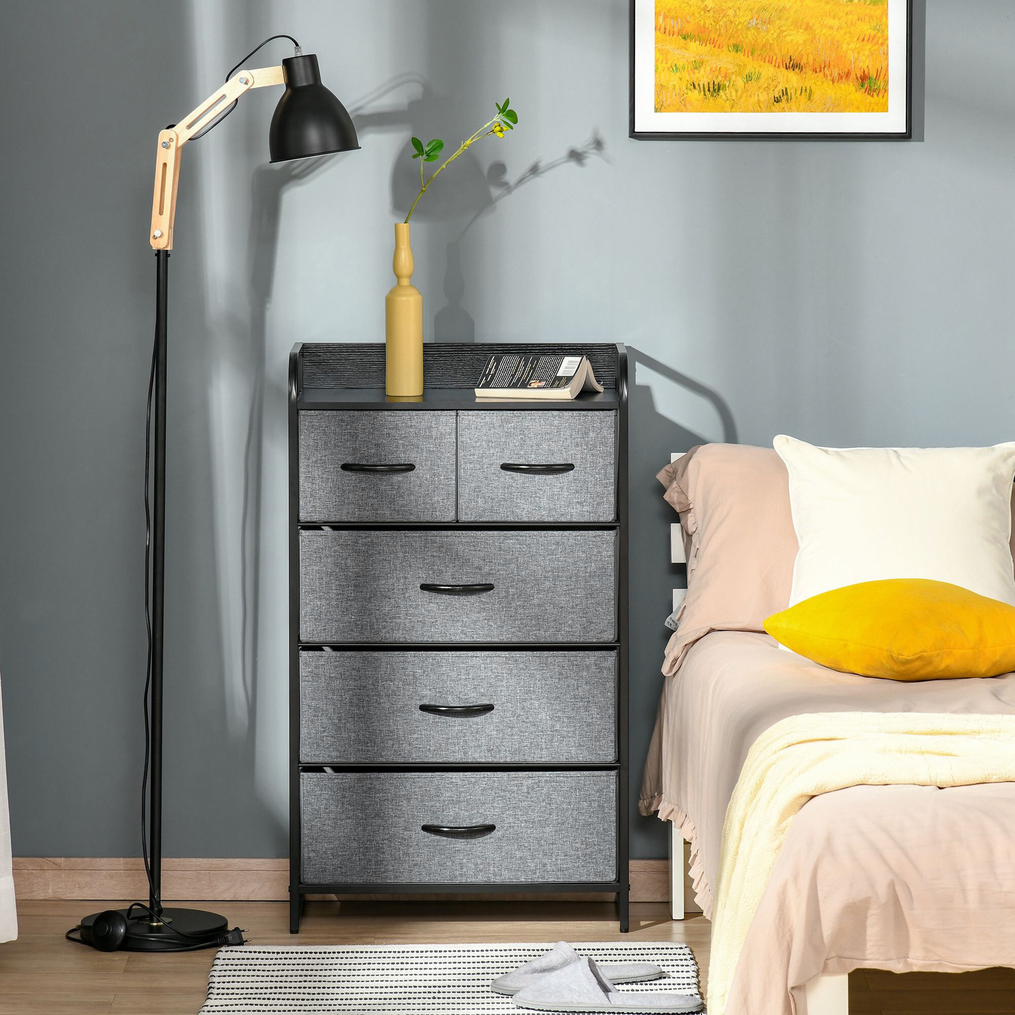 HomCom 5-Drawer Dresser Fabric Chest of Drawers 4-Tier Storage ...