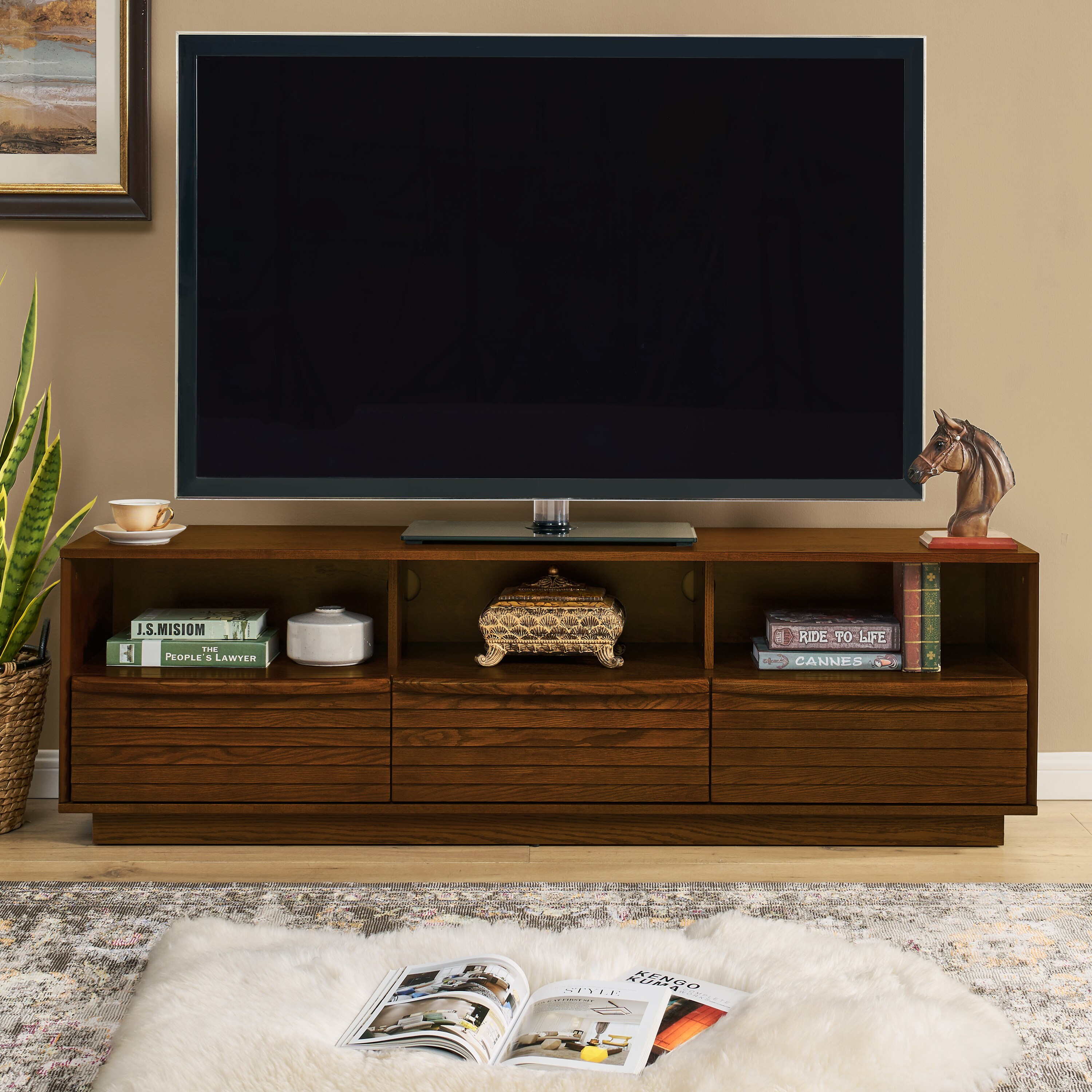 GDFStudio Caleb 63 to 75 inch Mid Century Solid Wood TV Stand with ...