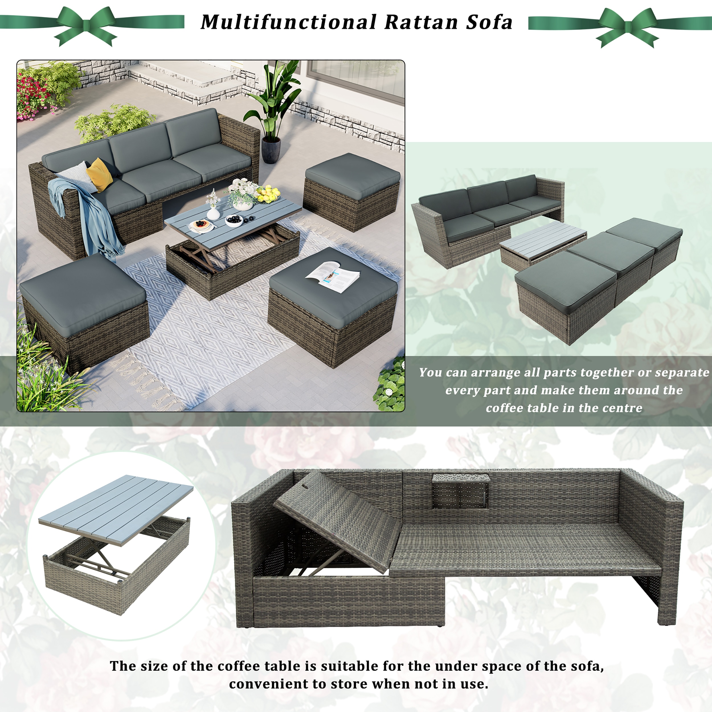 Moda Furnishings 5-Piece Patio Gray Wicker Conversation Set with ...