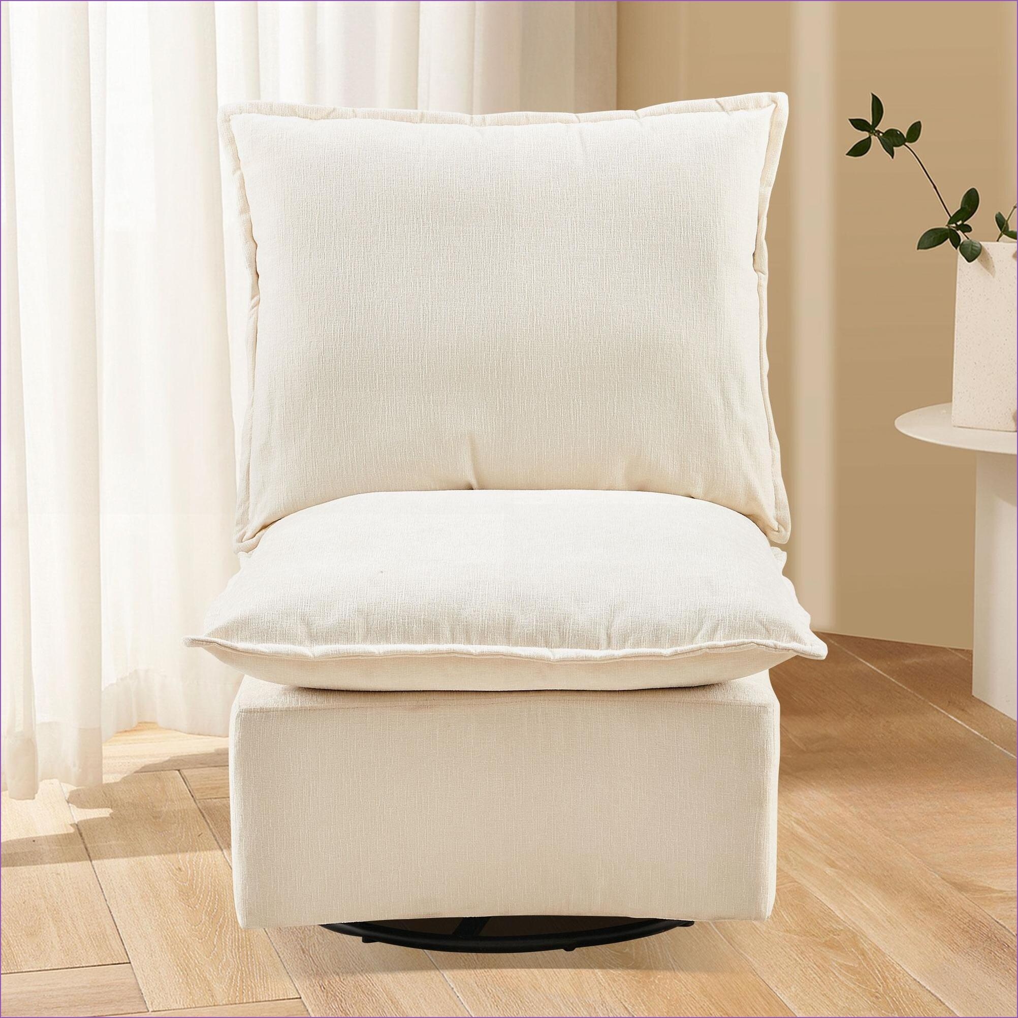 Watnature Off-White Chenille 360 Swivel Rocking Accent Chair Single ...