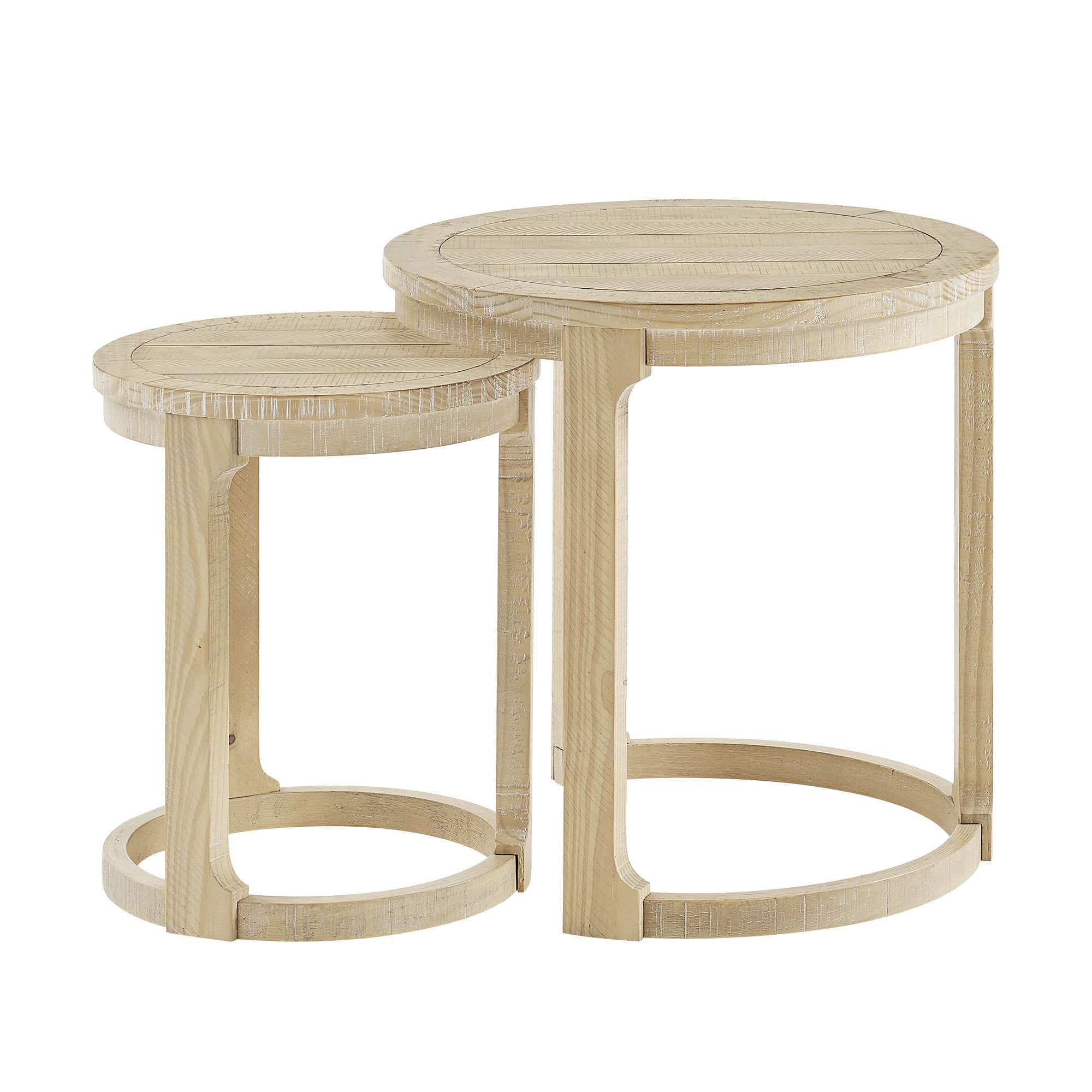 Vynxaria 24 Inch 2PCS Round Wooden Coffee Table Set Oak Color Mid ...
