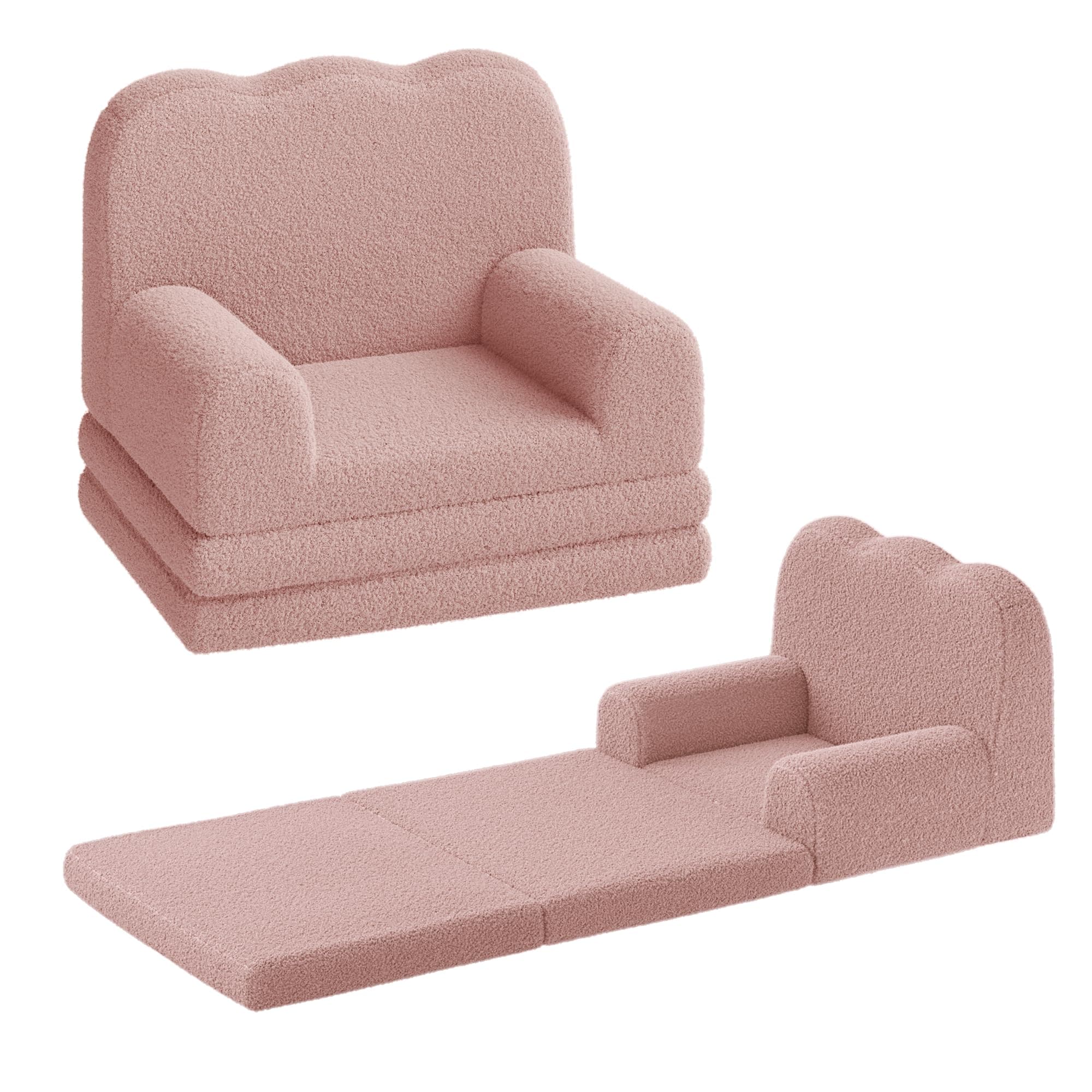 Garvee Kids Couch 2-in-1 Comfy Toddler Couch Fold Out Convertible Sofa ...